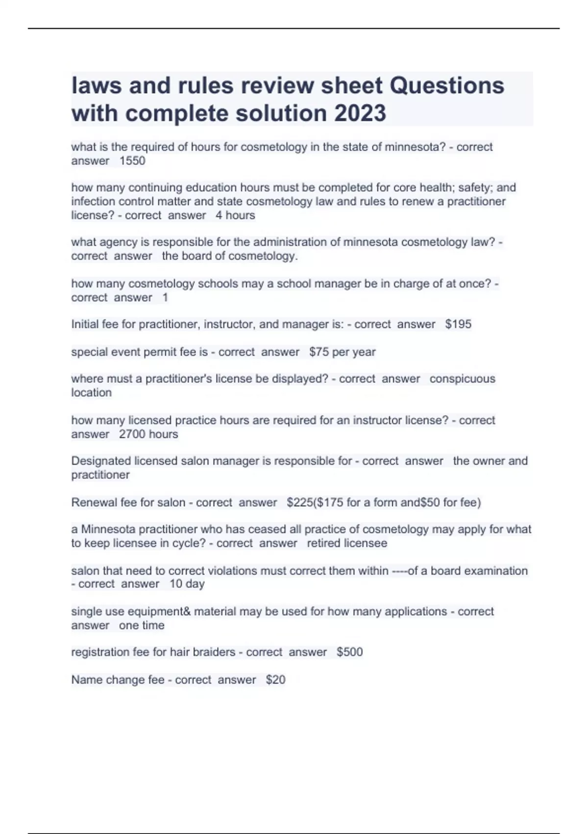 laws and rules review sheet Questions with complete solution 2023 ...