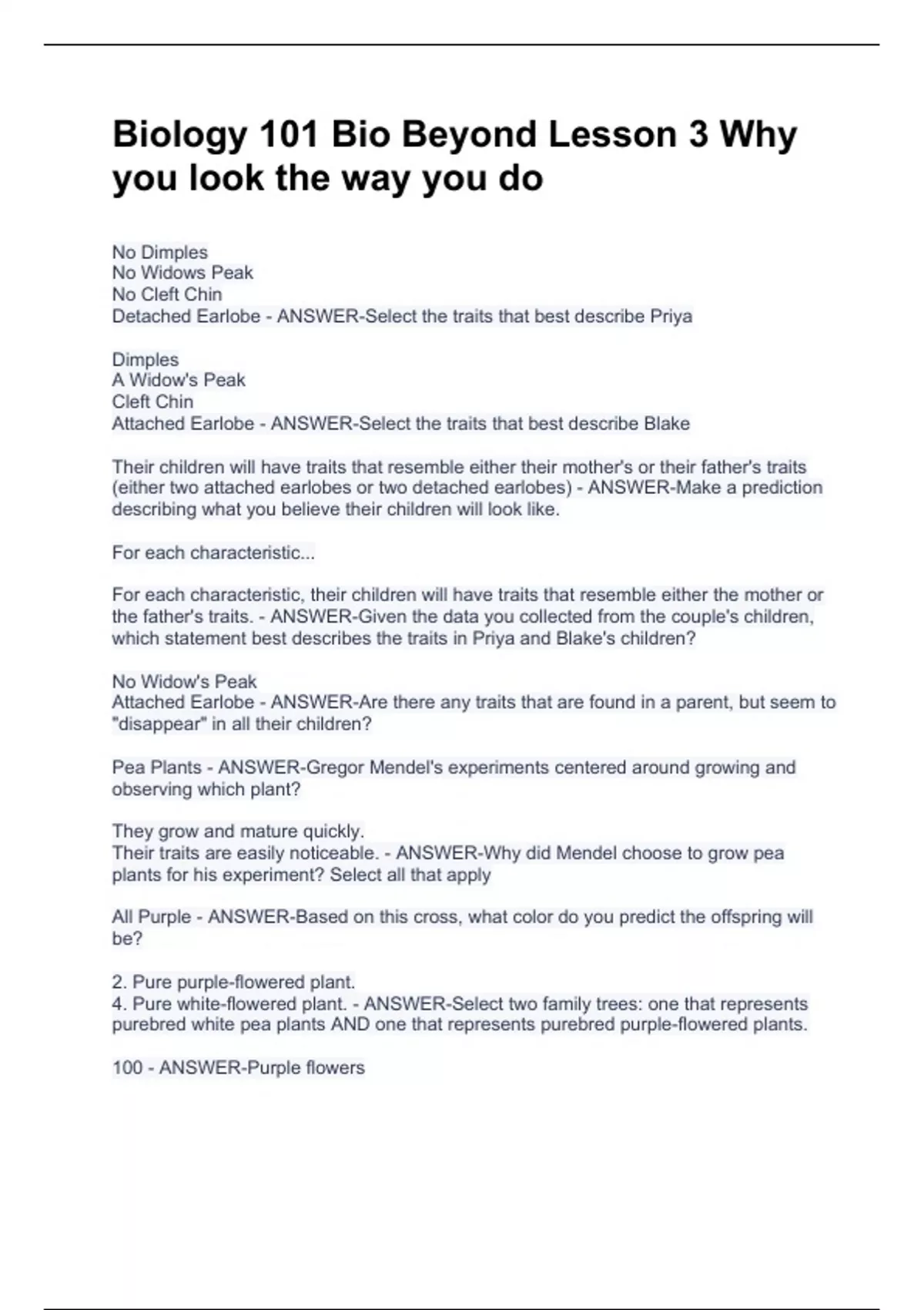 Biology 101 Bio Beyond Lesson 3 Why you look the way you do - Biology ...