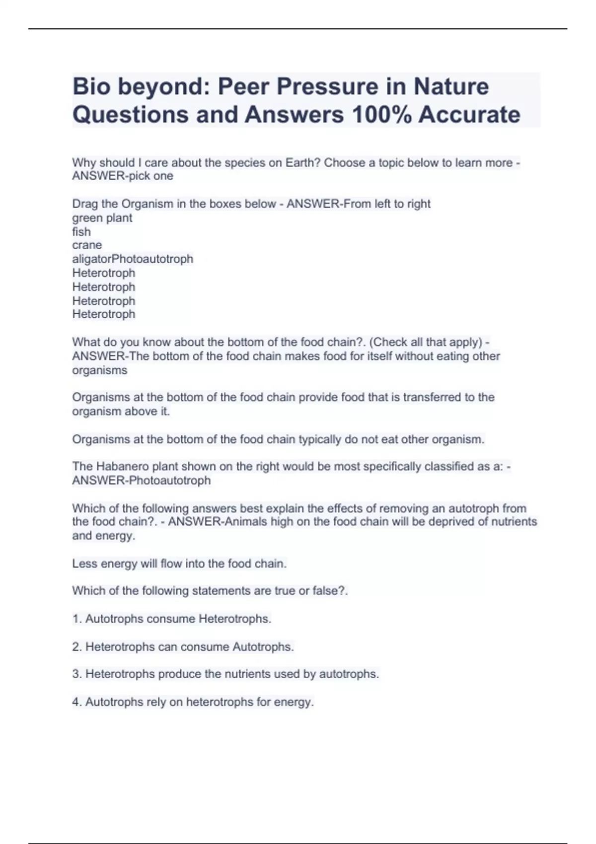 Bio beyond: Peer Pressure in Nature Questions and Answers 100% Accurate ...