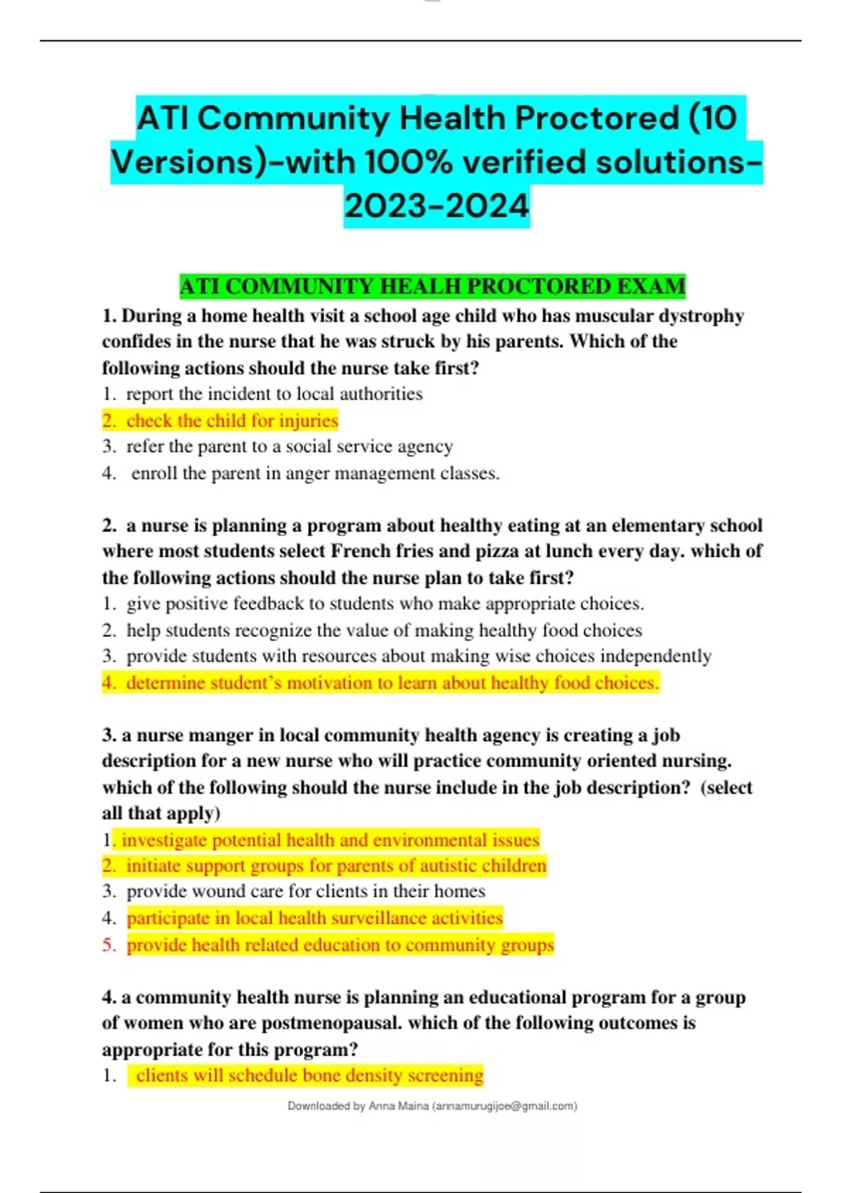 ATI Community Health Proctored (10 Versions)-with 100% verified ...