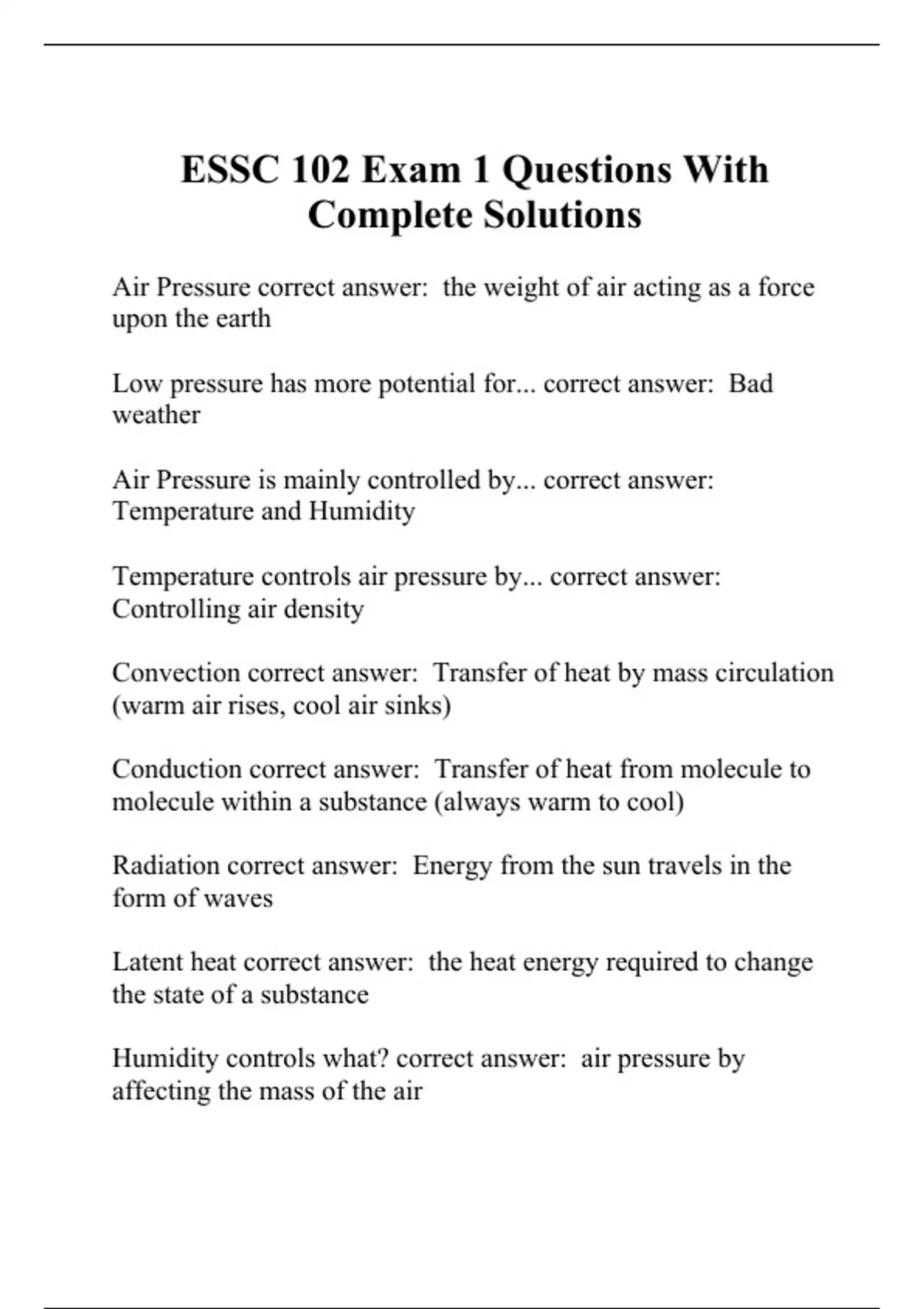 ESSC 102 Exam 1 Questions With Complete Solutions - ESSC 102 - Stuvia US