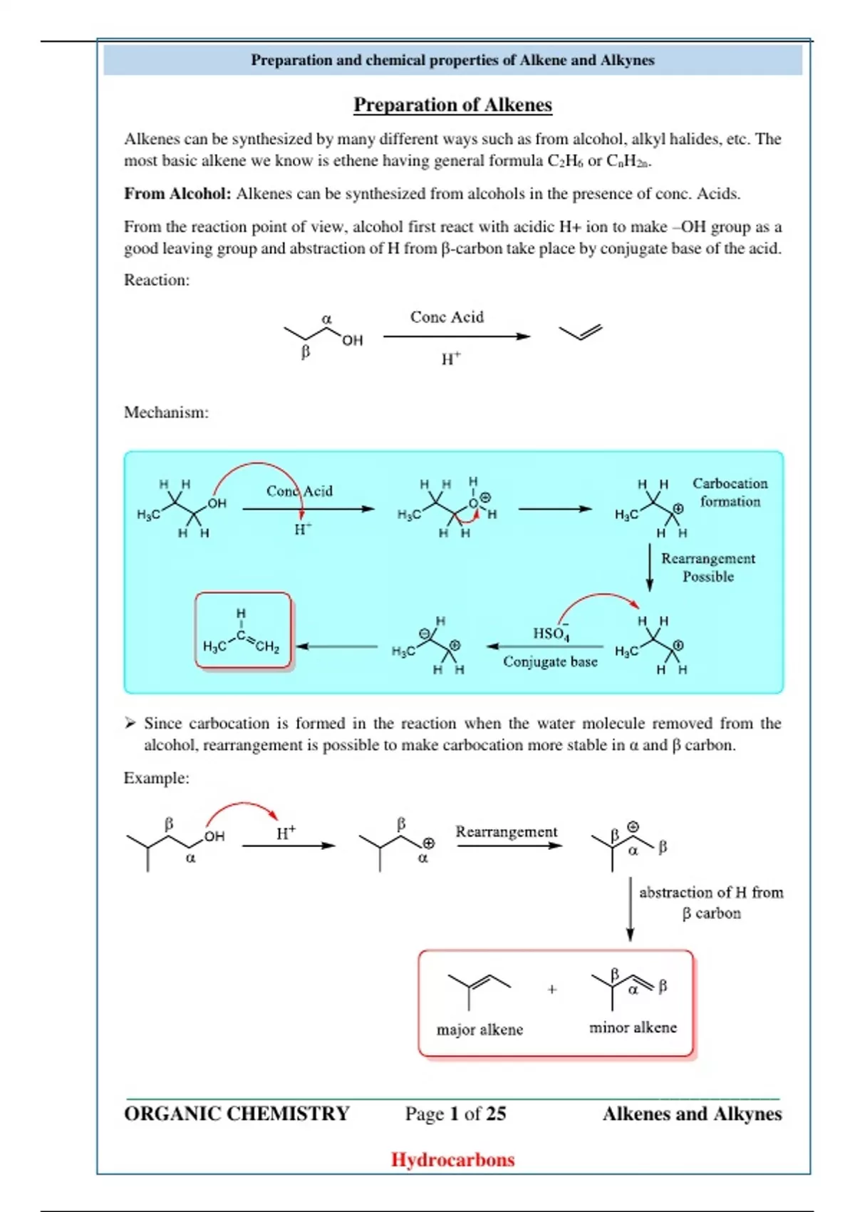 Summary Preparation and Chemical properties of Alkene and Alkynes ...