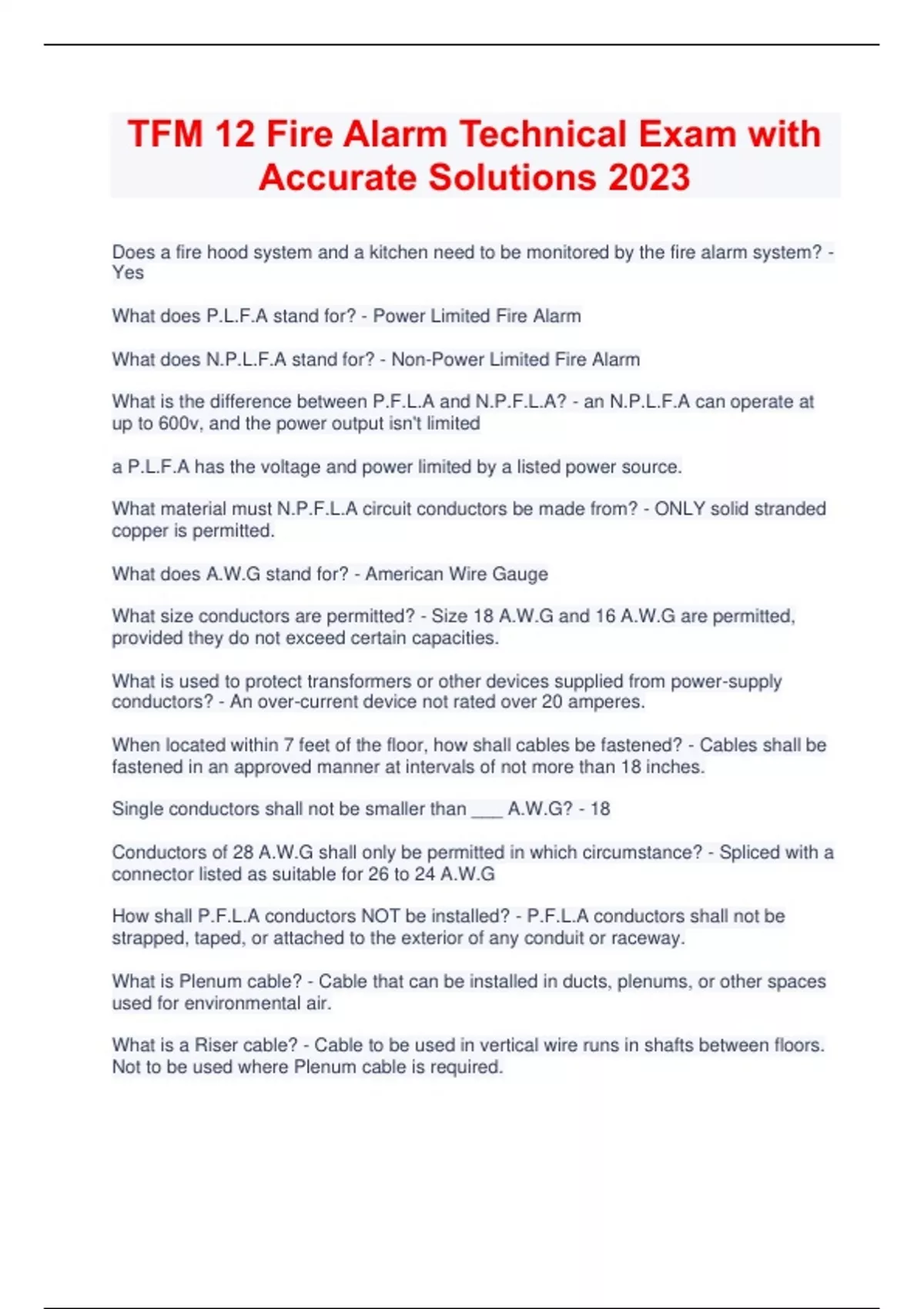 TFM 12 Fire Alarm Technical Exam with Accurate Solutions 2023 - TFM 12 ...