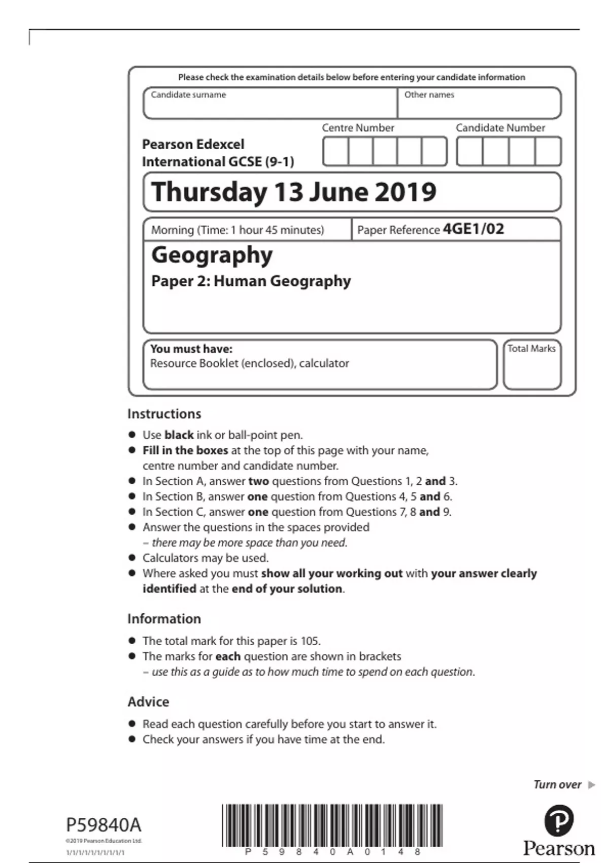 Geography GCSE Pearson edxecel past paper - Geography - Stuvia US