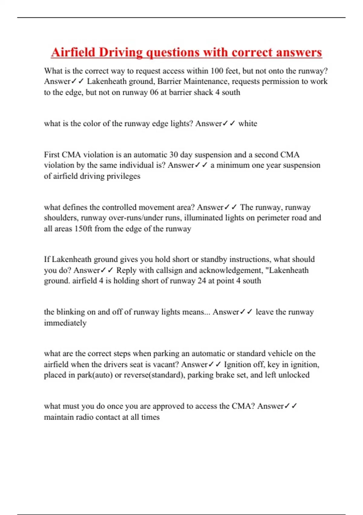 Airfield Driving questions with correct answers - Airfield Driving ...