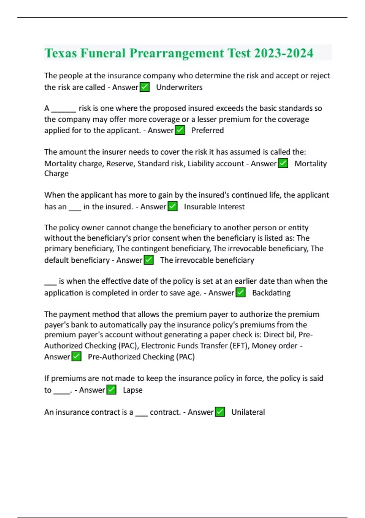 Texas Funeral Prearrangement Test - Funeral Prearrangement License ...