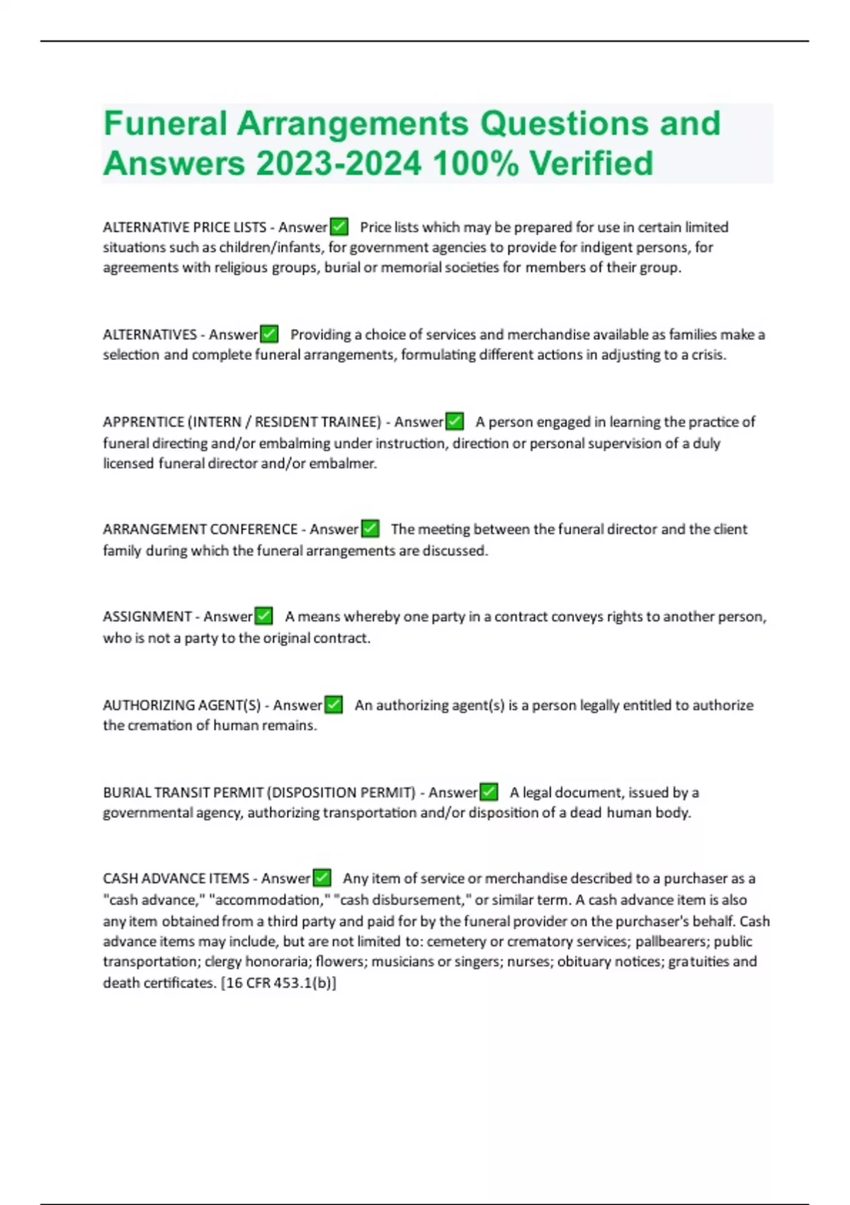 Funeral Arrangements Questions and Answers % Verified - Funeral ...