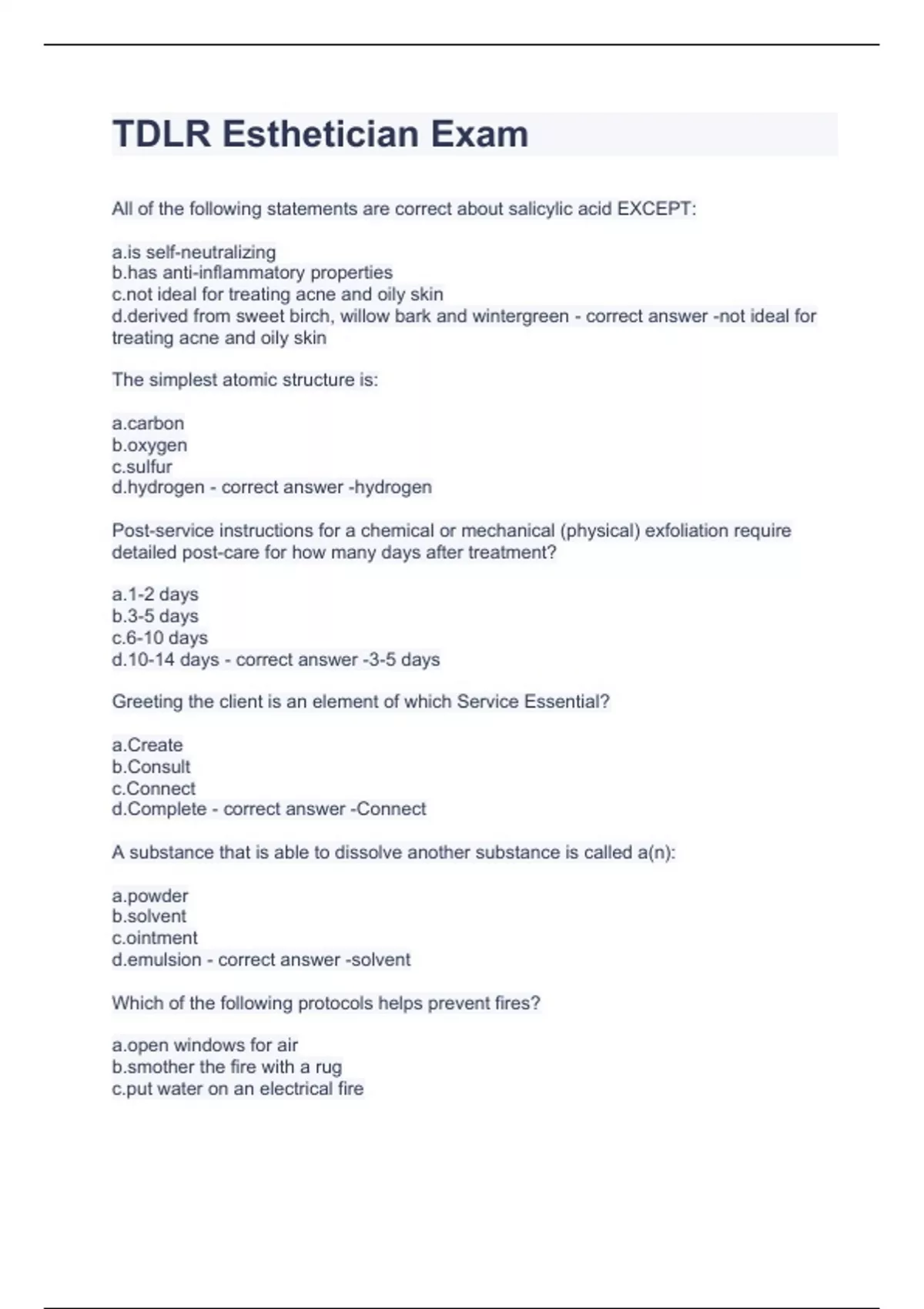 TDLR Esthetician Exam 2023 with 100% correct answers - TDLR Esthetician ...