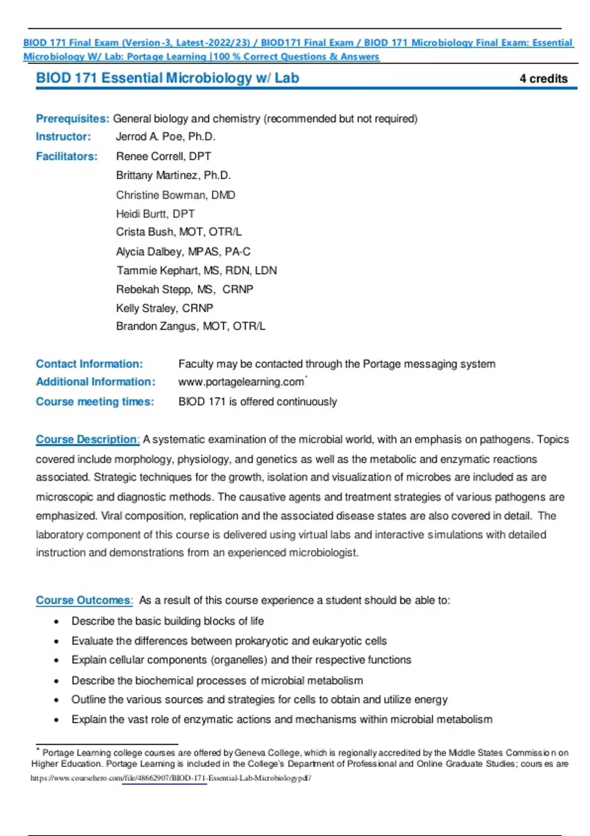 BIOD 171 Final Exam (Version-3, Latest-2022-23) BIOD171 Final Exam BIOD ...