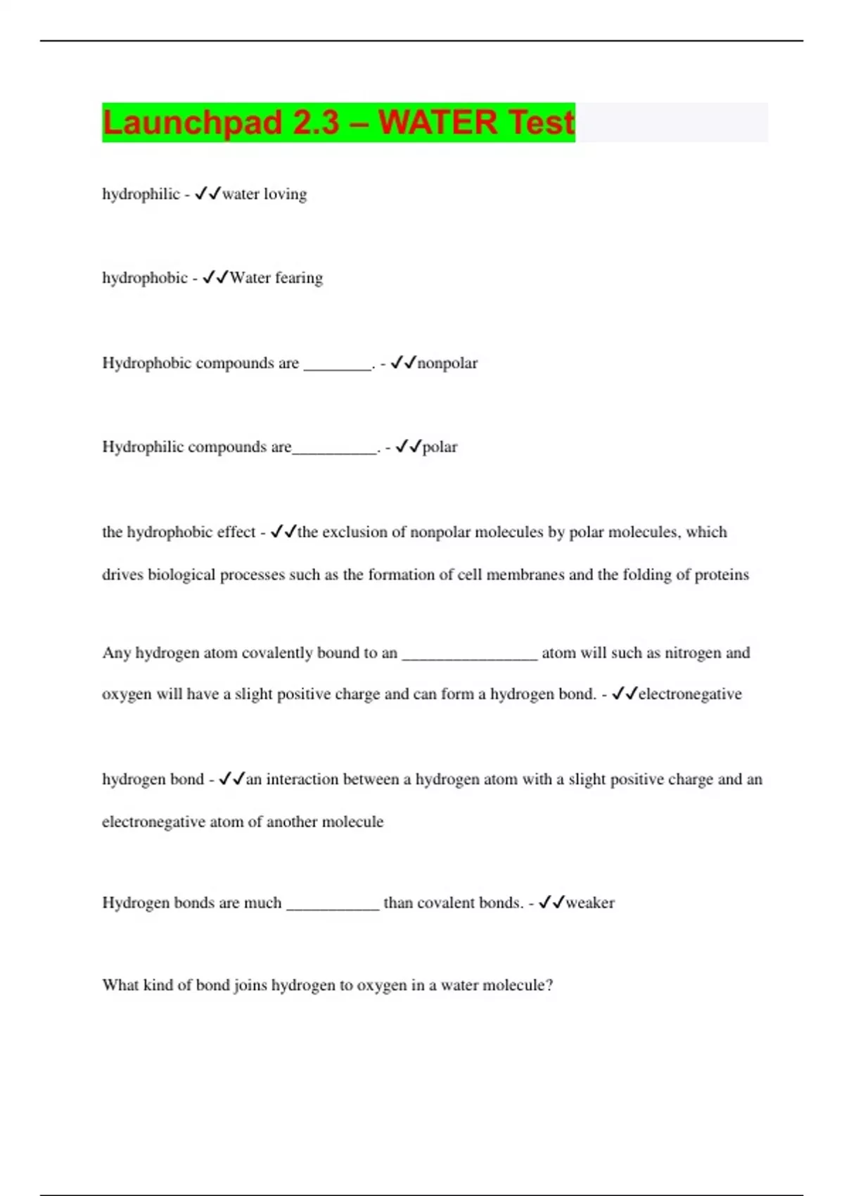 Launchpad 2.3 – WATER Test | Questions with 100% Correct Answers ...