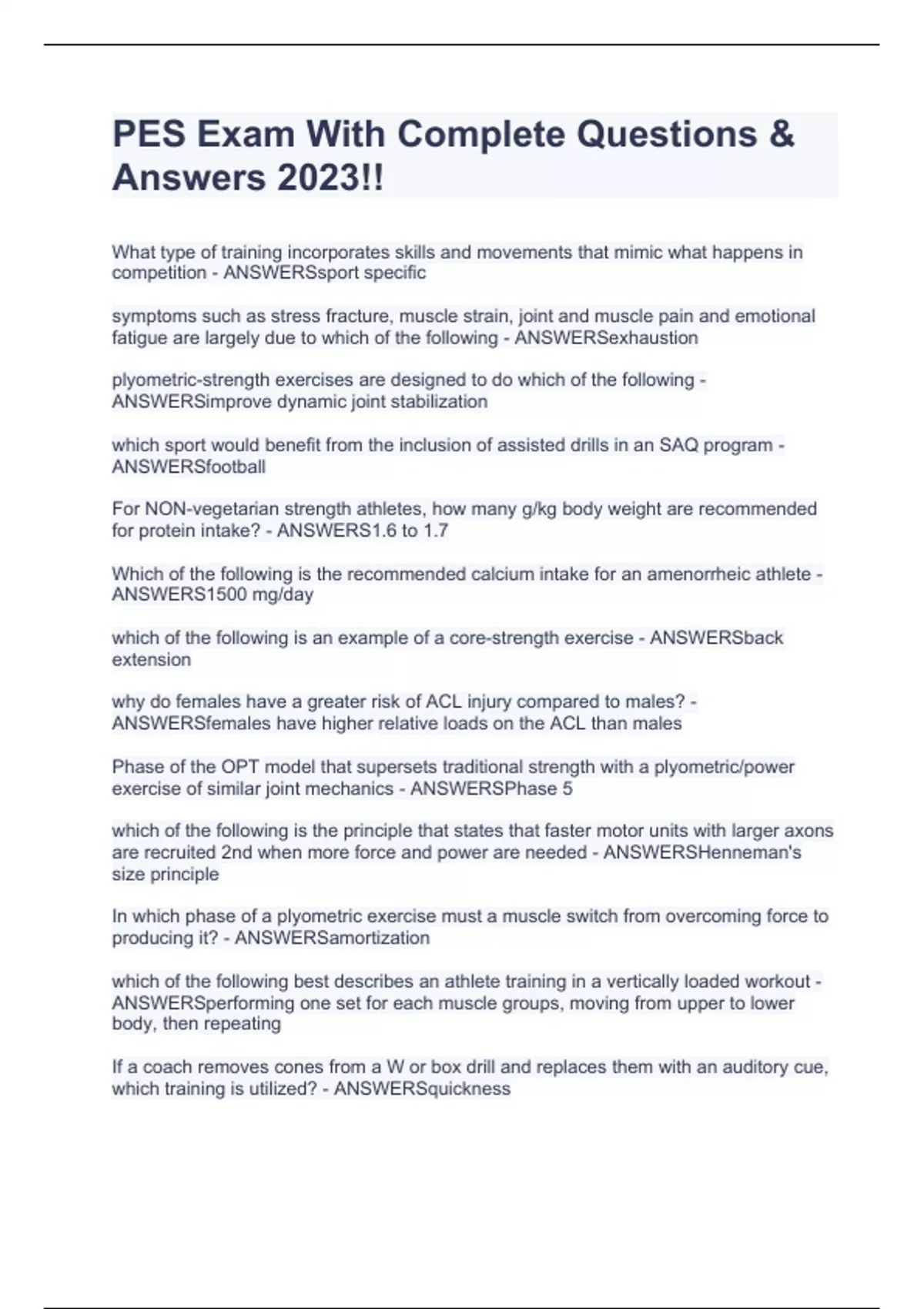 PES Exam With Complete Questions & Answers 2023!! - PES - Stuvia US