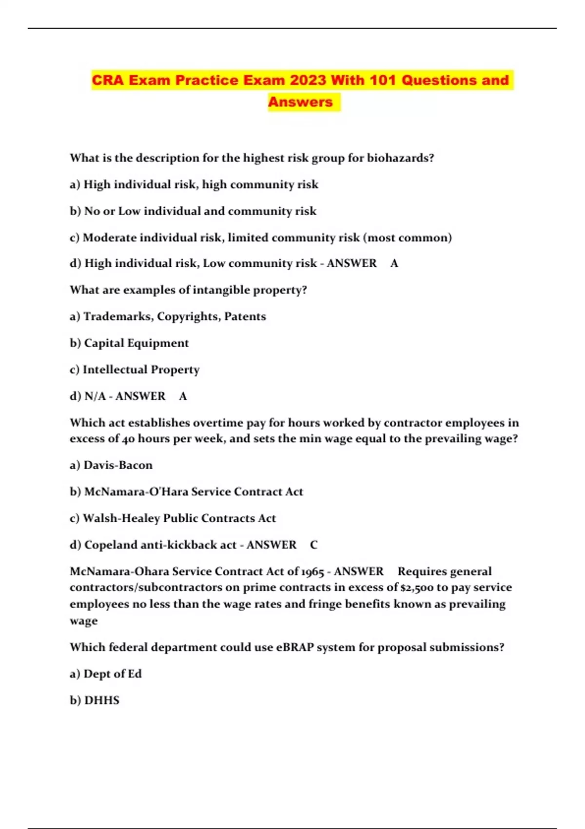 CRA Exam Practice Exam 2023 With 101 Questions and Answers - CRA ...