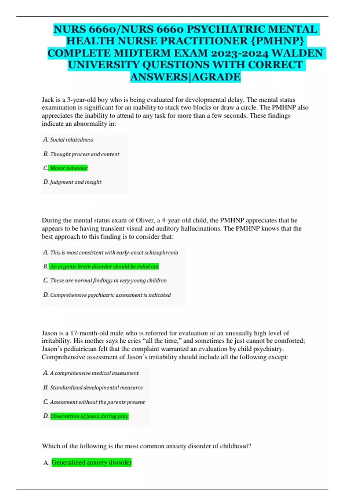 NURS 6660/NURS 6660 PSYCHIATRIC MENTAL HEALTH NURSE PRACTITIONER {PMHNP ...