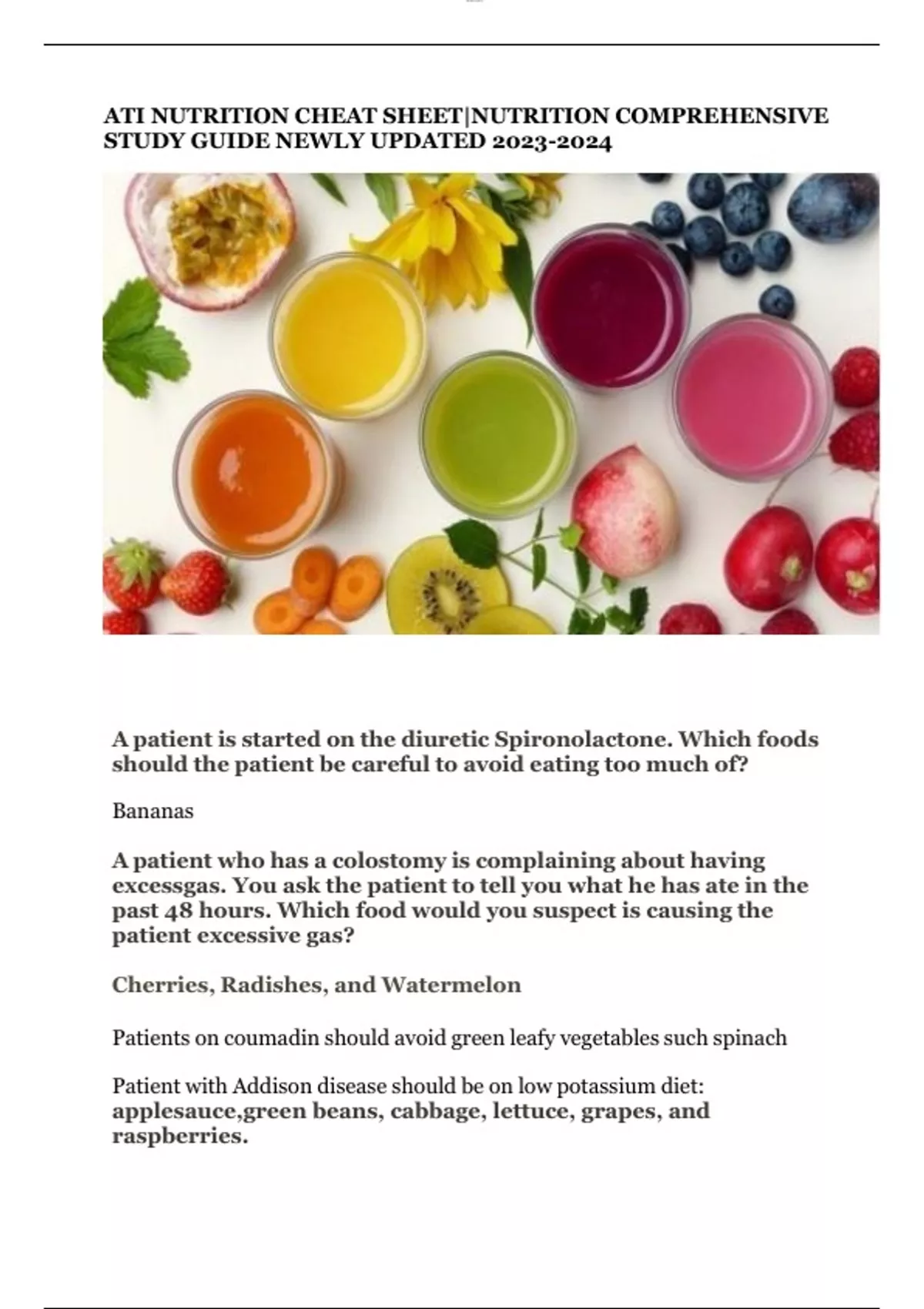 ATI NUTRITION CHEAT SHEET|NUTRITION COMPREHENSIVE STUDY GUIDE NEWLY ...