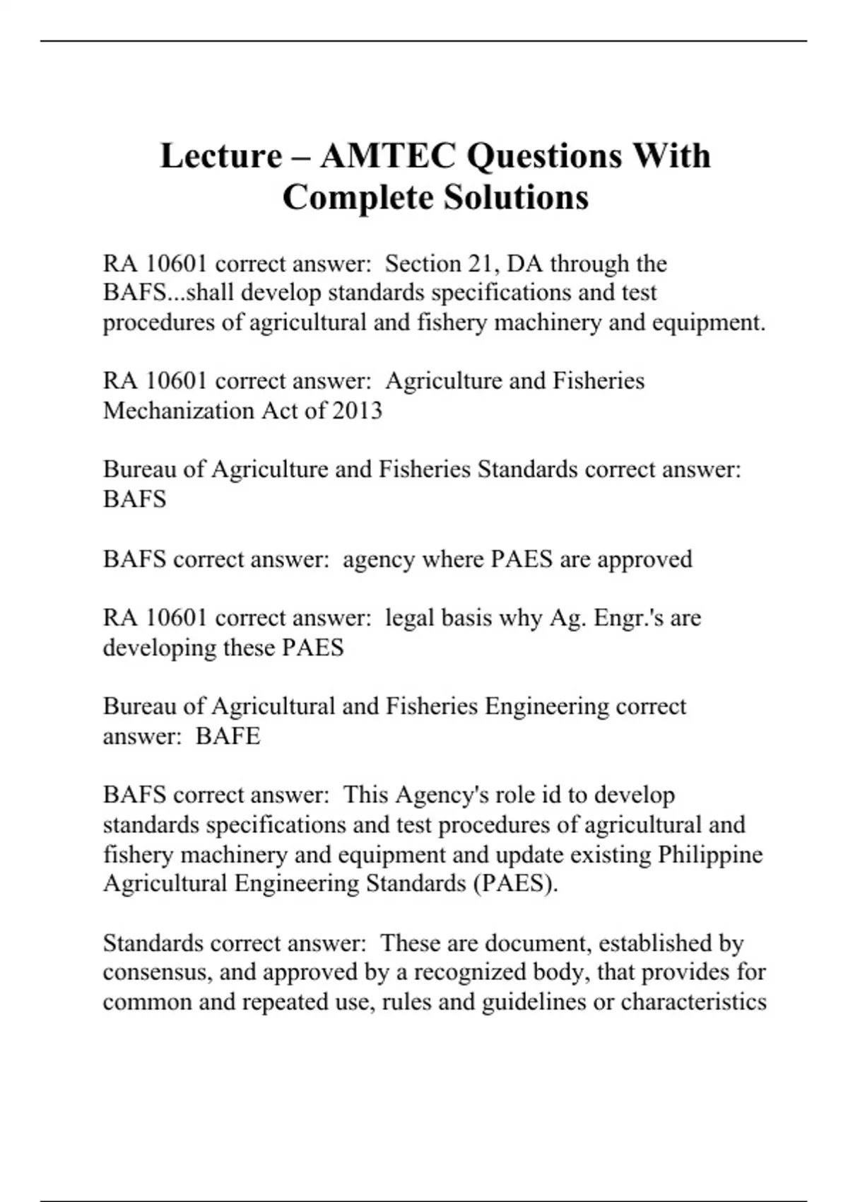 Lecture – AMTEC Questions With Complete Solutions - AMTEC - Stuvia US