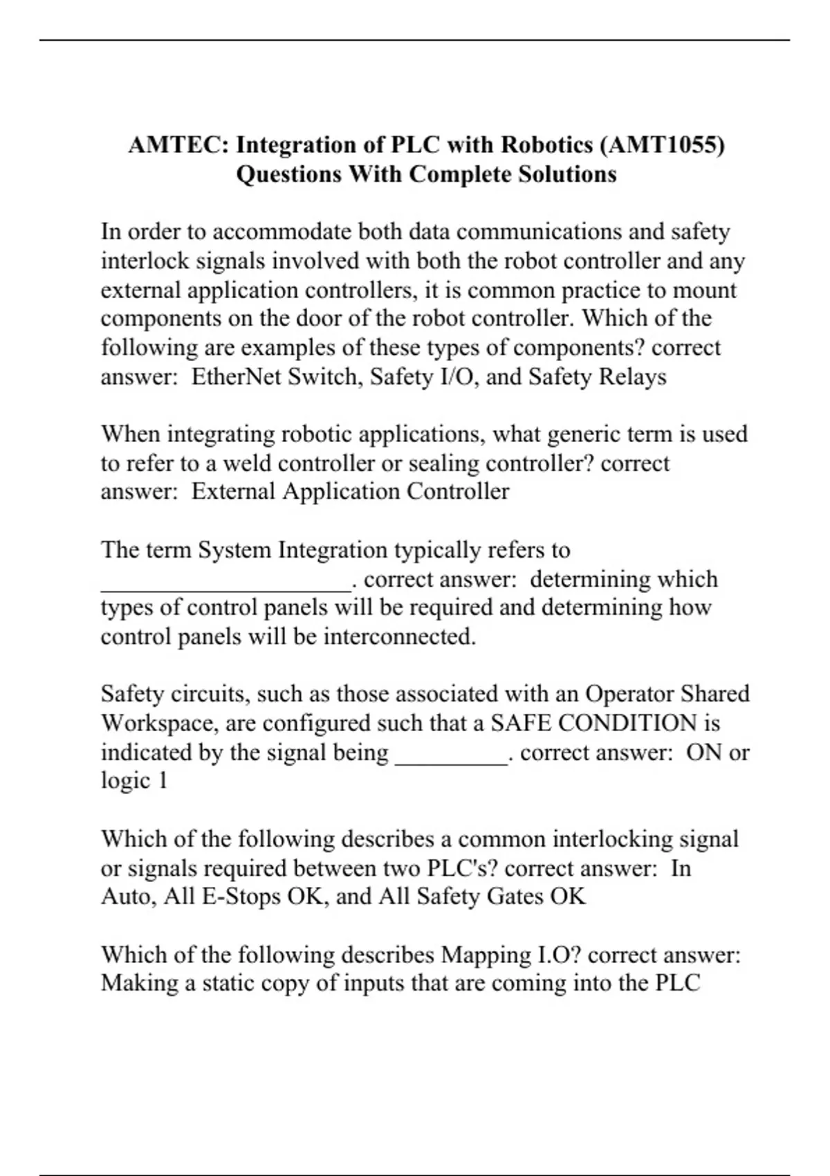 AMTEC: Integration of PLC with Robotics (AMT1055) Questions With ...