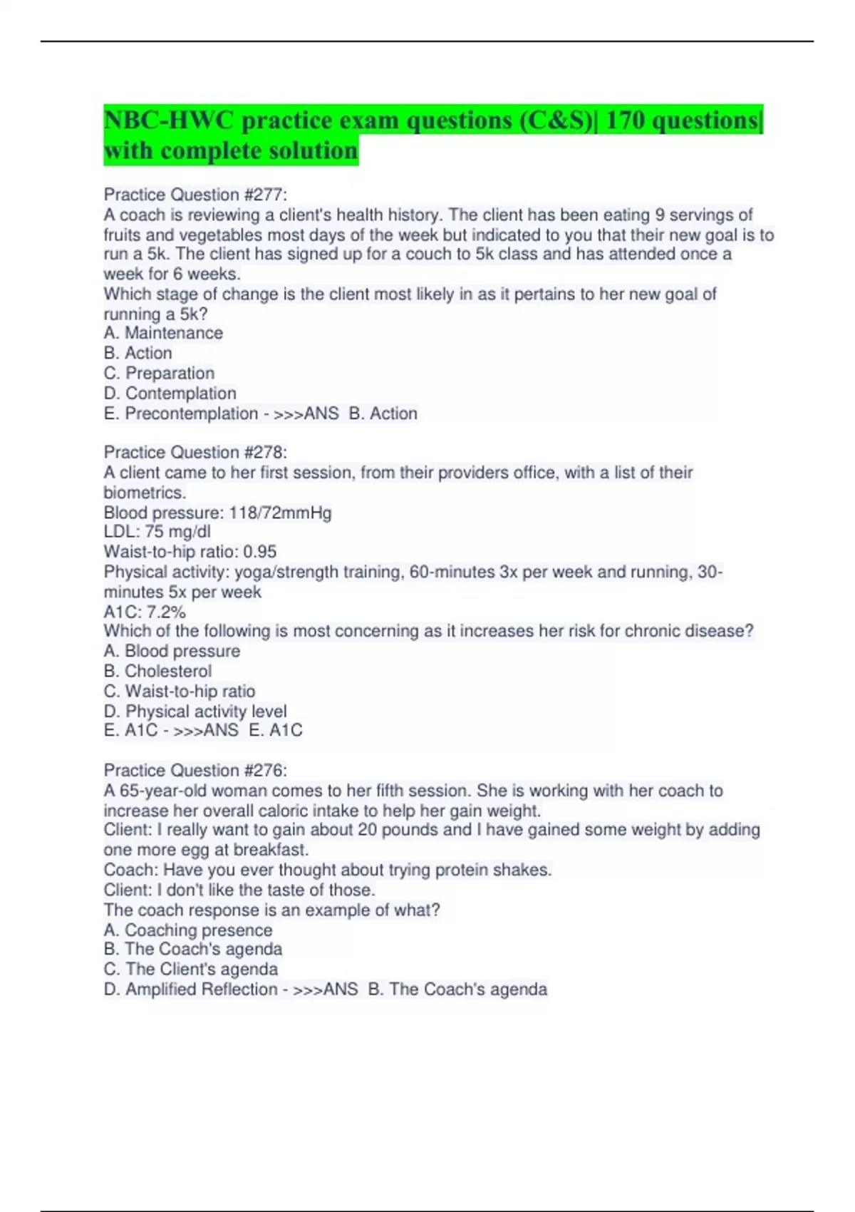 NBC-HWC practice exam questions (C&S)| 170 questions| with complete ...