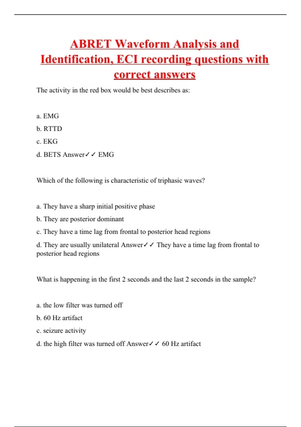 ABRET Waveform Analysis and Identification, ECI recording questions with correct answers - ABRET ...