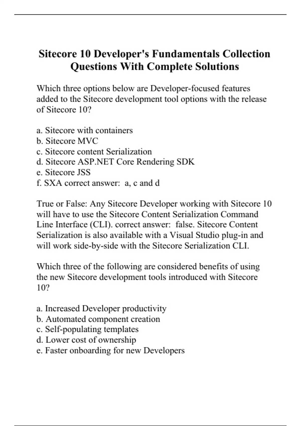 Sitecore 10 Developer's Fundamentals Collection Questions With Complete Solutions - Sitecore ...