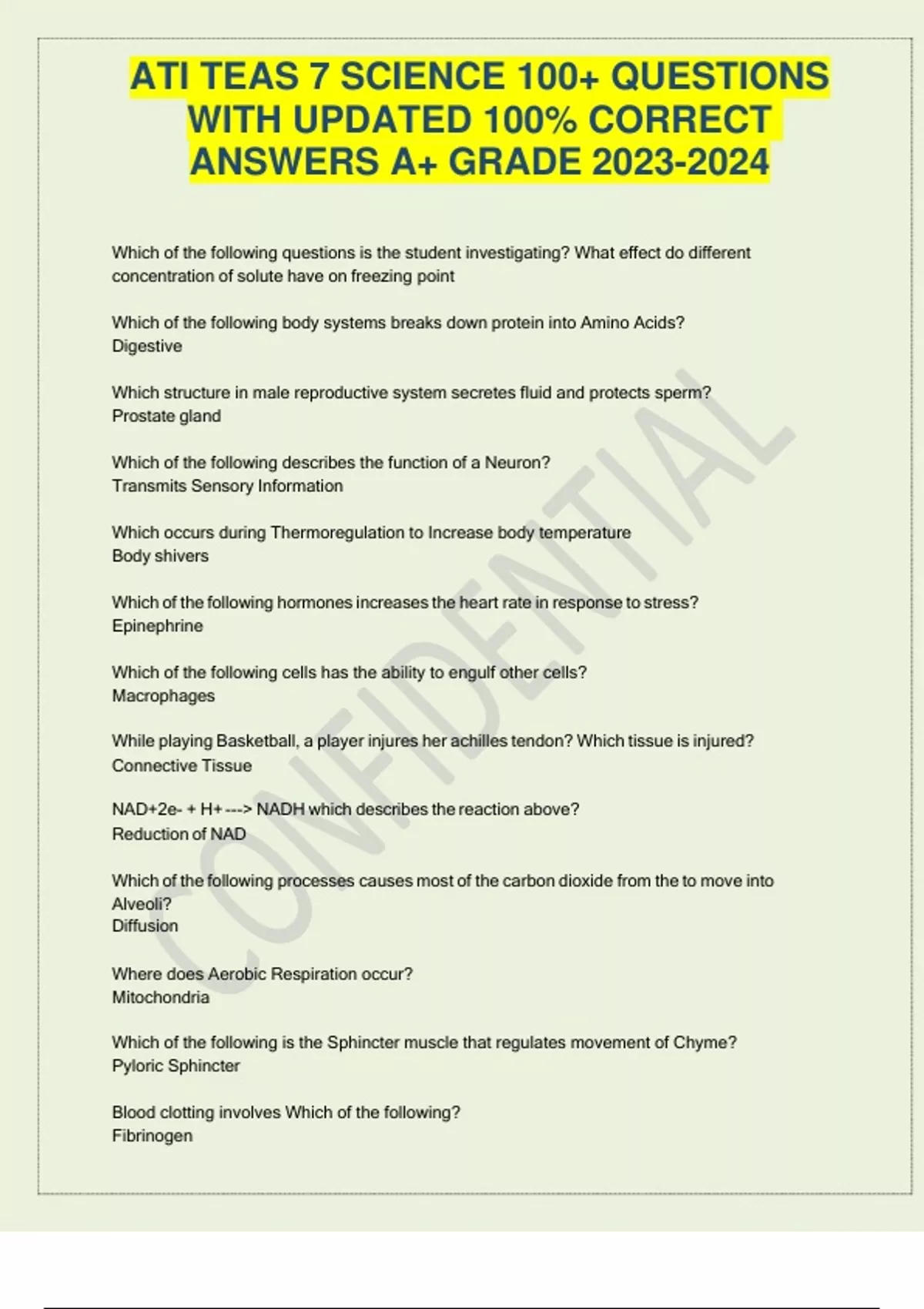 ATI TEAS 7 SCIENCE 100+ QUESTIONS WITH UPDATED 100% CORRECT ANSWERS A+ ...