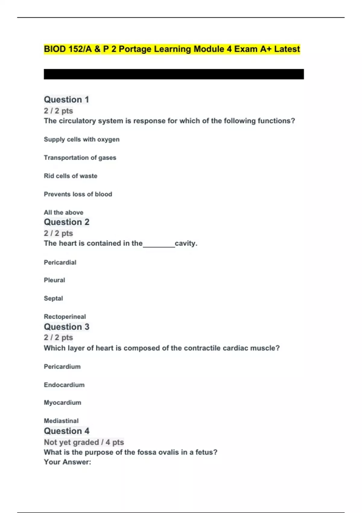 BIOD 152/A & P 2 Portage Learning Module 4 Exam A+ Latest questions and ...