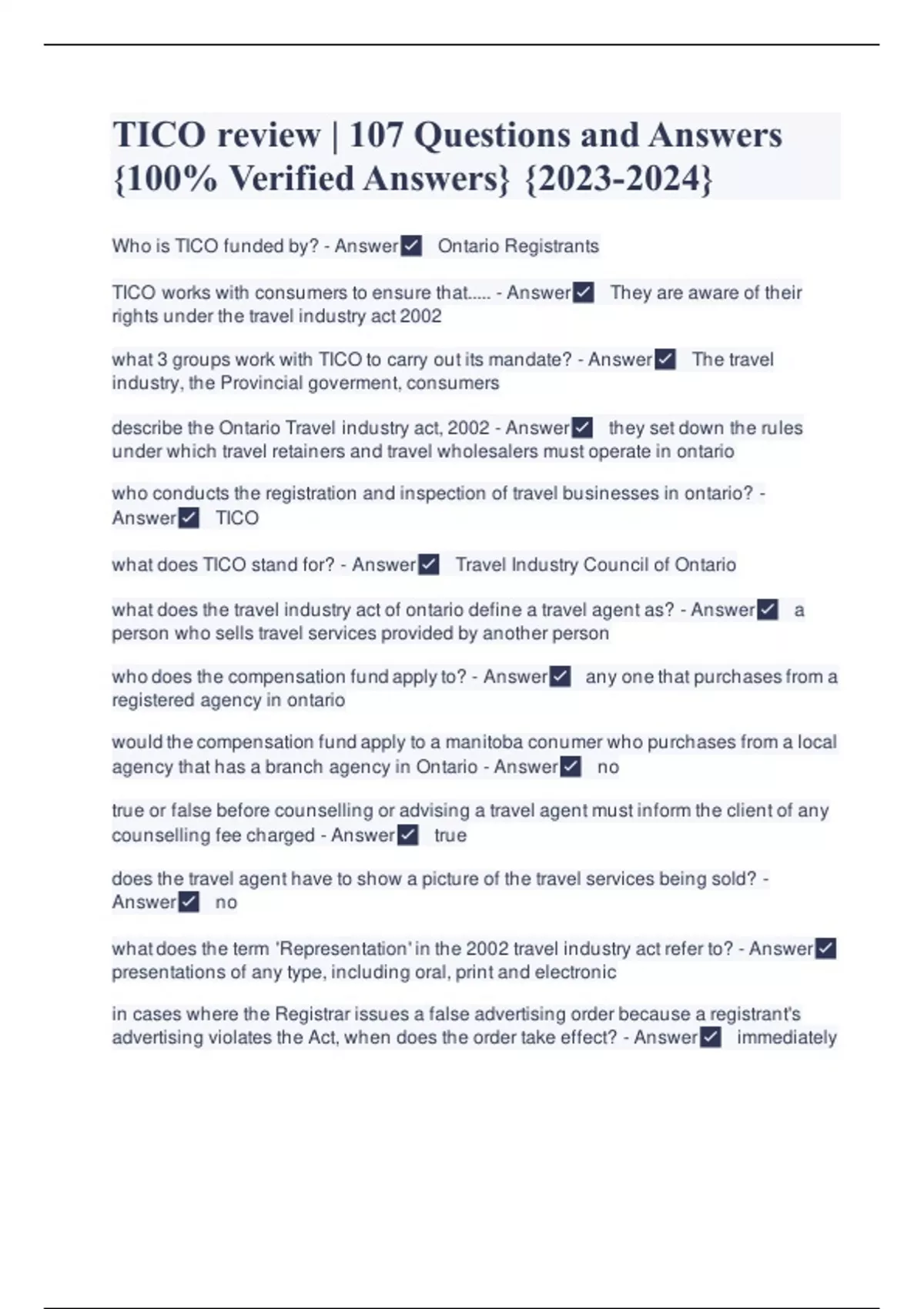 TICO review | 107 Questions and Answers {100% Verified Answers ...