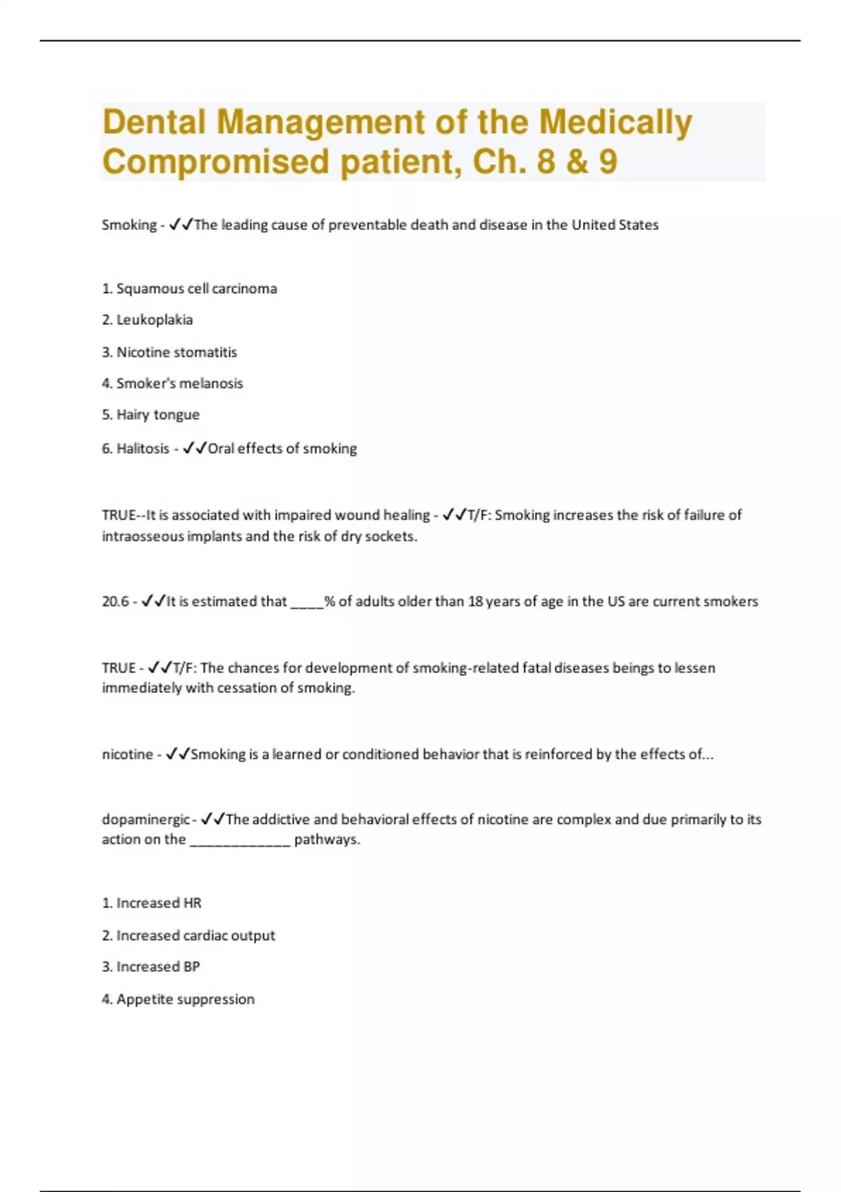 Dental Management of the Medically Compromised patient, Ch. 8 & 9 ...