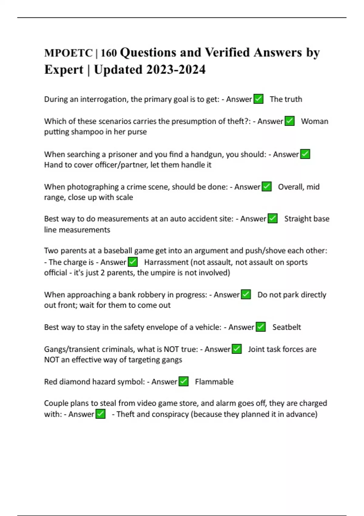 MPOETC | 160 Questions and Verified Answers by Expert | Updated ...