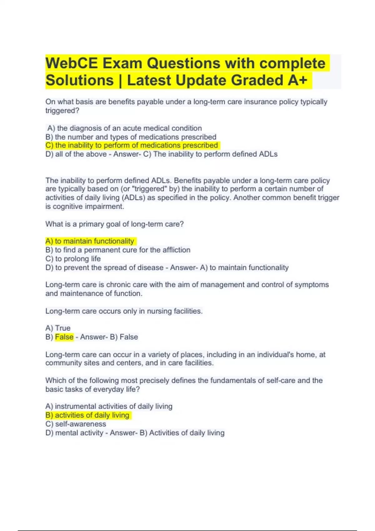 WebCE Exam Questions with complete Solutions | Latest Update Graded A+ ...