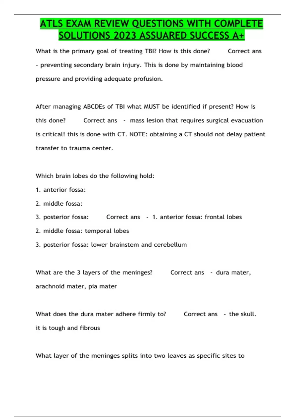 ATLS EXAM REVIEW QUESTIONS WITH COMPLETE SOLUTIONS 2023 ASSUARED ...