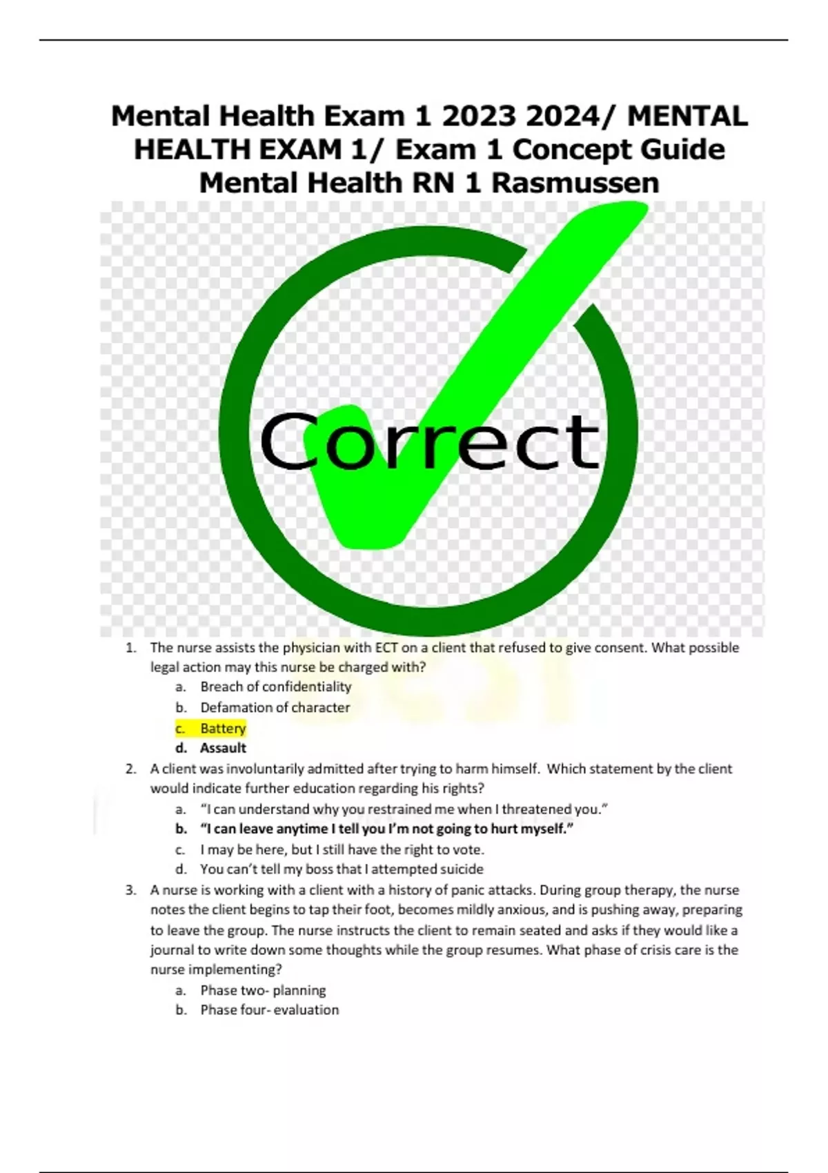 Mental Health Exam / MENTAL HEALTH EXAM 1/ Exam 1 Concept Guide Mental ...