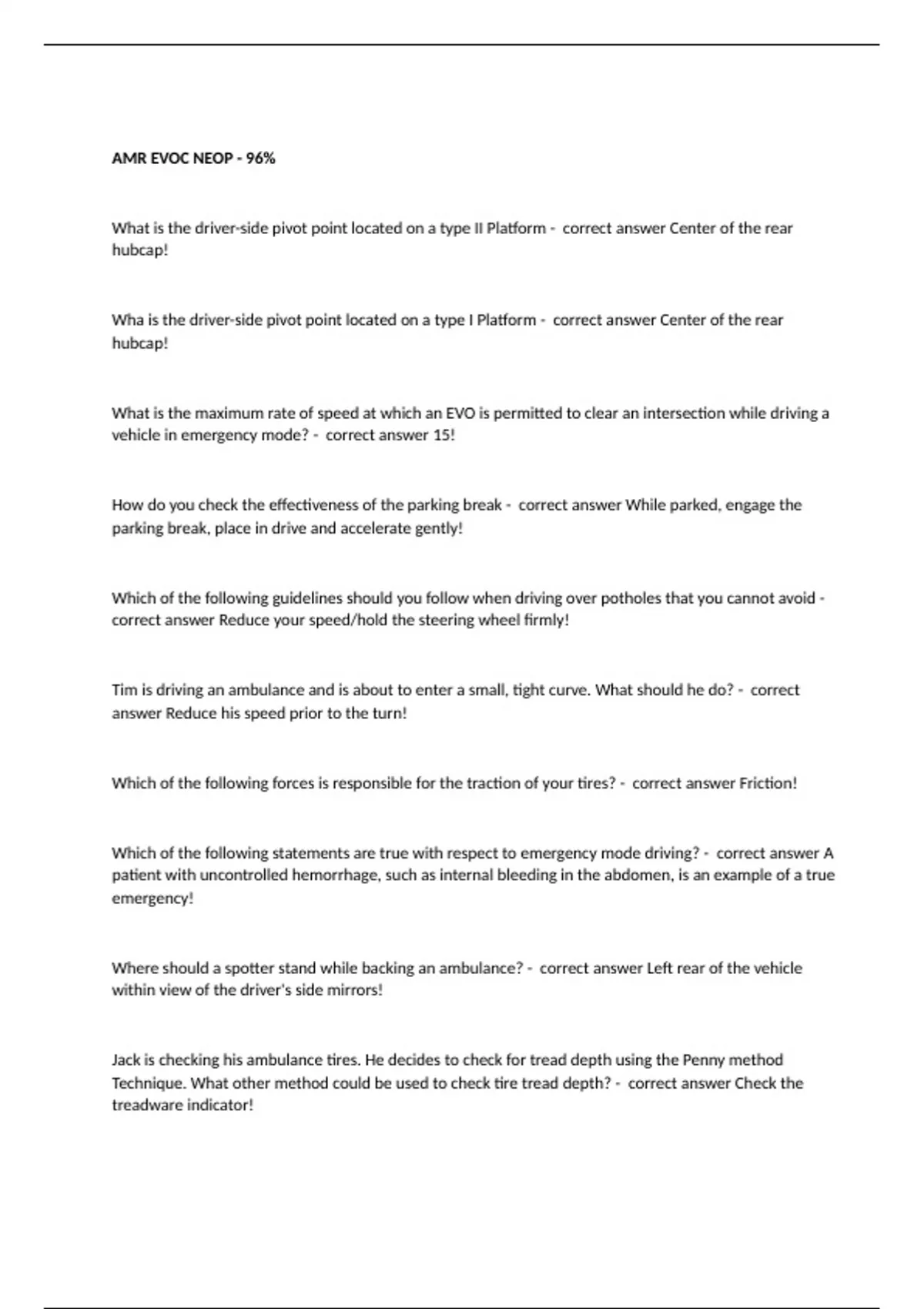 AMR EVOC NEOP - 96% questions and 100% correct answers - AMR EVOC NEOP ...