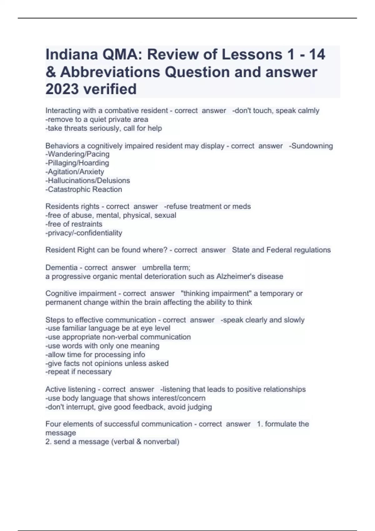 Indiana QMA: Review of Lessons 1 - 14 & Abbreviations Question and ...