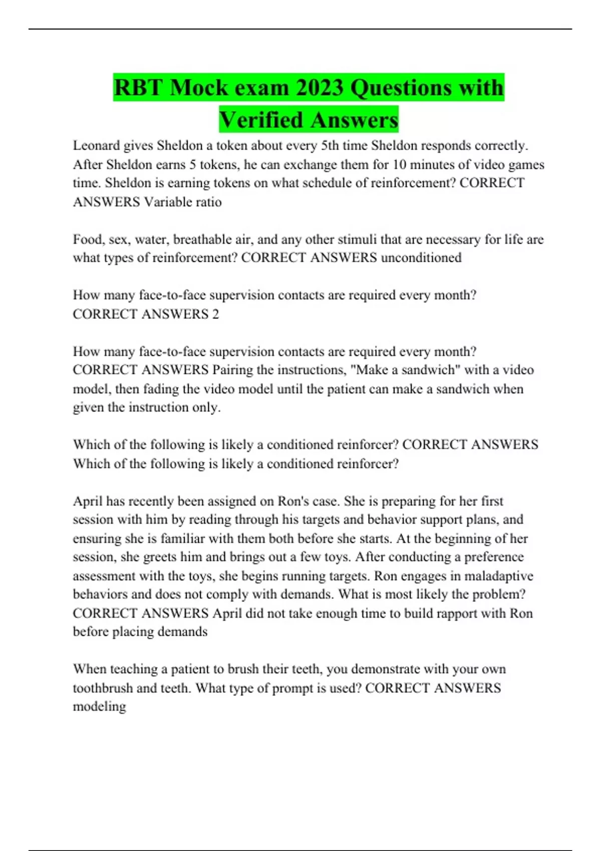 Rbt Mock Exam 2023 Questions With Verified Answers Rbt Stuvia Us