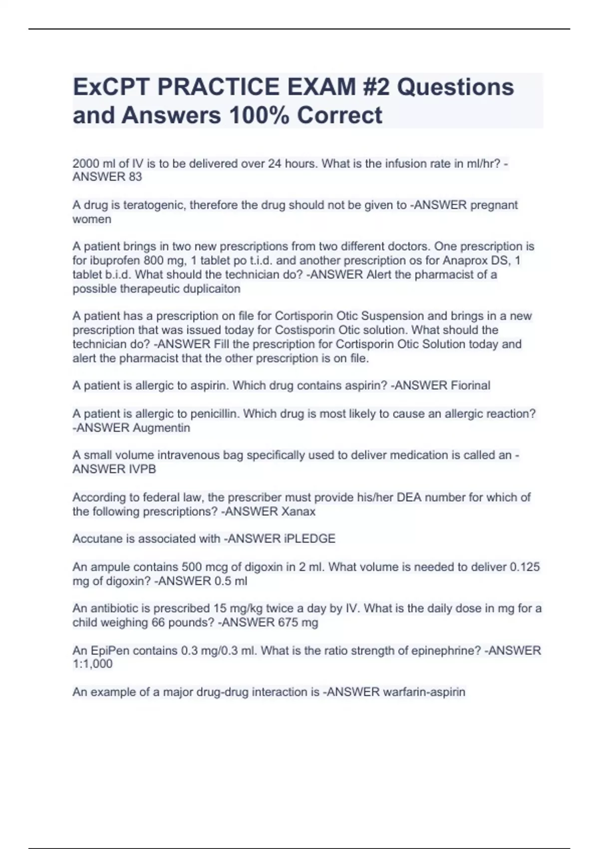 ExCPT PRACTICE EXAM #2 Questions and Answers 100% Correct - ExCPT ...