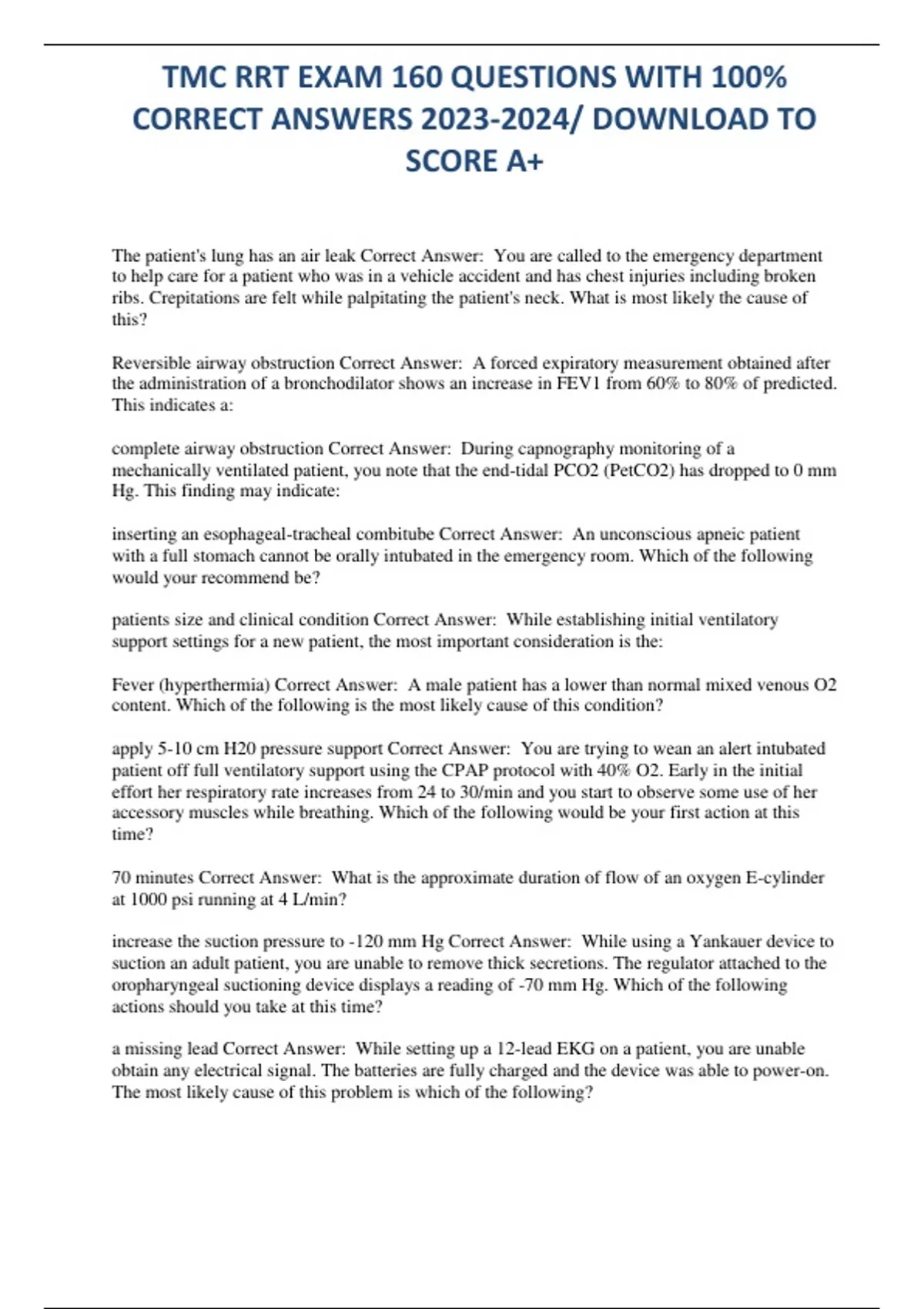 Nbrc Tmc Crt Rrt Exam Latest Stuvia Us