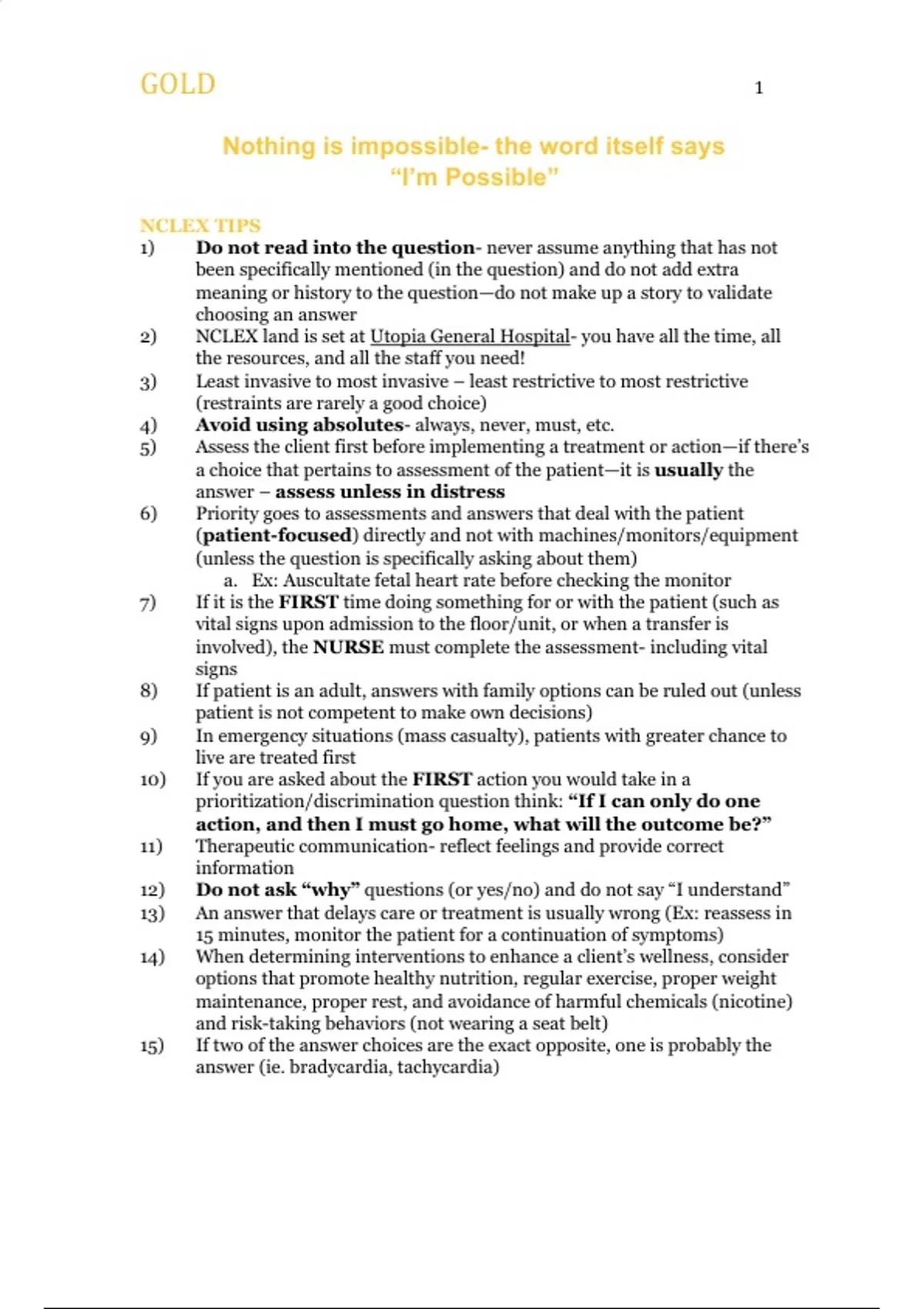 Gold standard for nclex - Nclex pn - Stuvia US