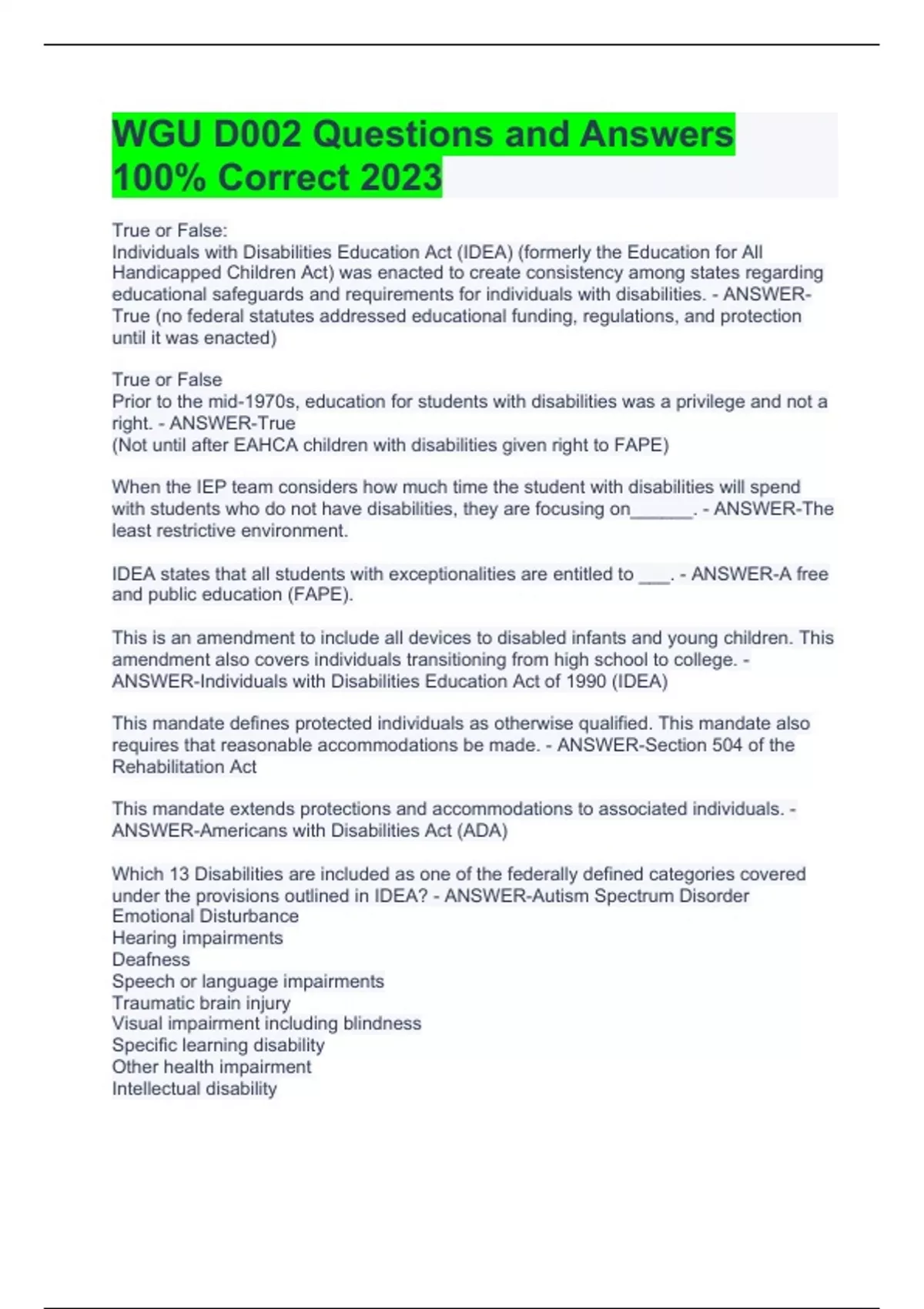 WGU D002 Questions and Answers 100% Correct 2023 - WGU D002 - Stuvia US