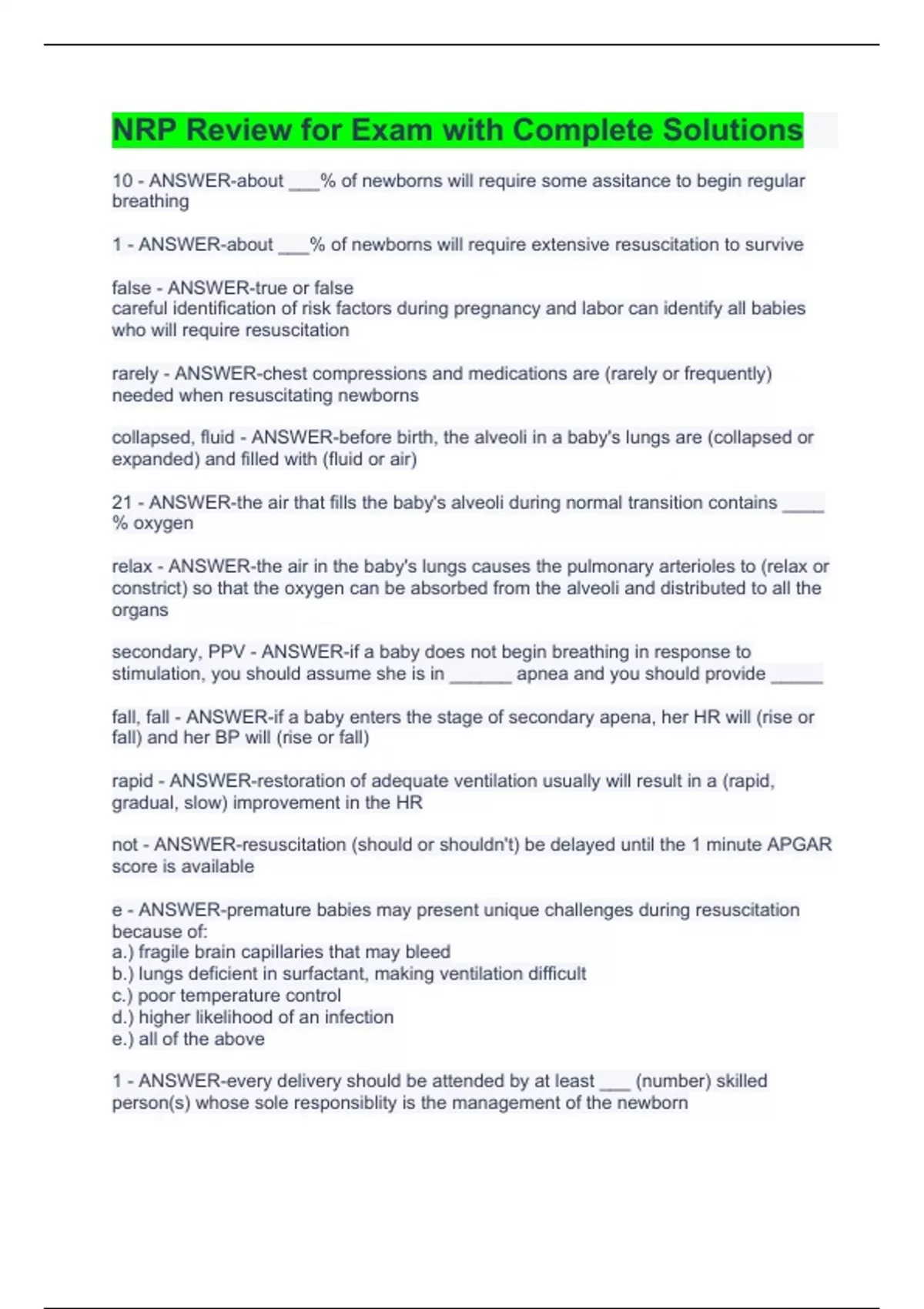 NRP test 2022/2023 questions and answers Lesson 1 - NRP - Nationally ...