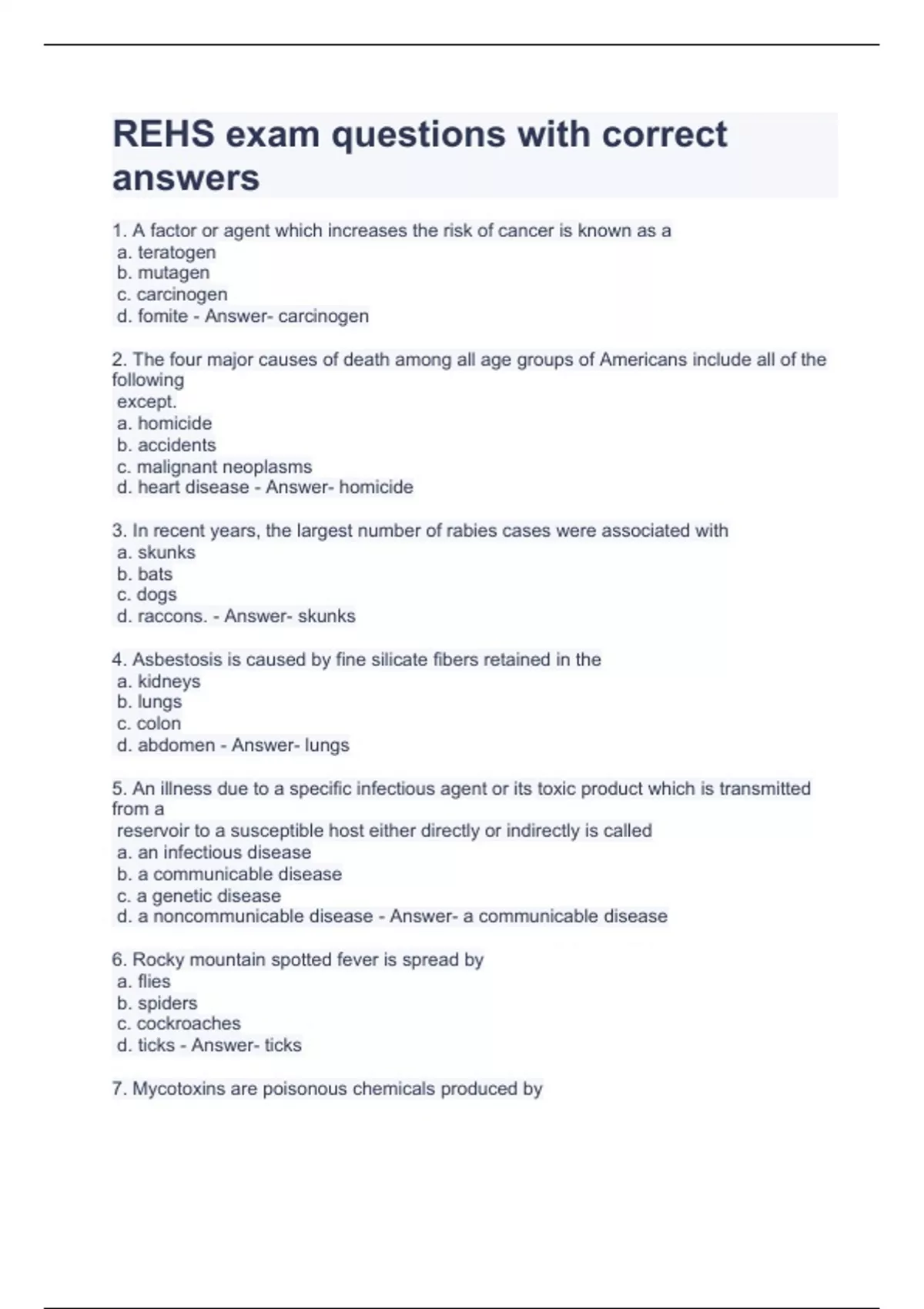 REHS exam questions with correct answers - REHS - Stuvia US