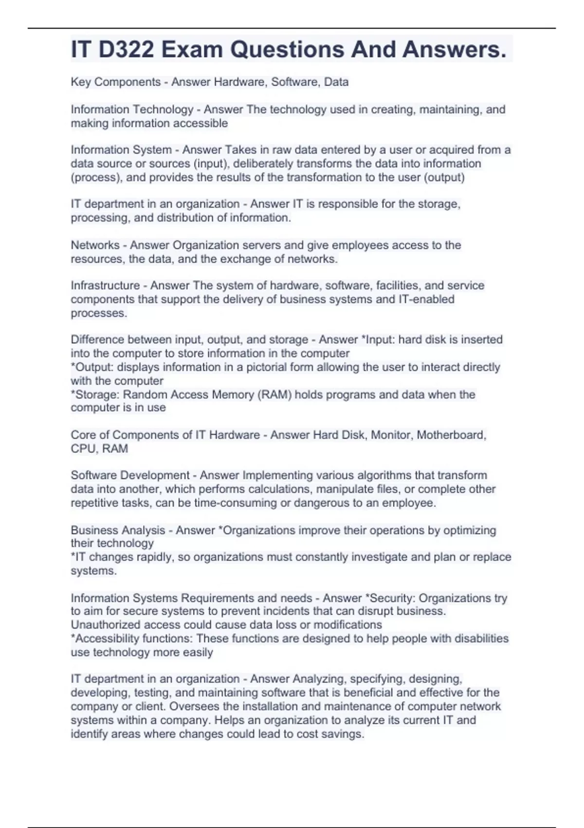 IT D322 Exam Questions And Answers. - WGU D322 - Stuvia US