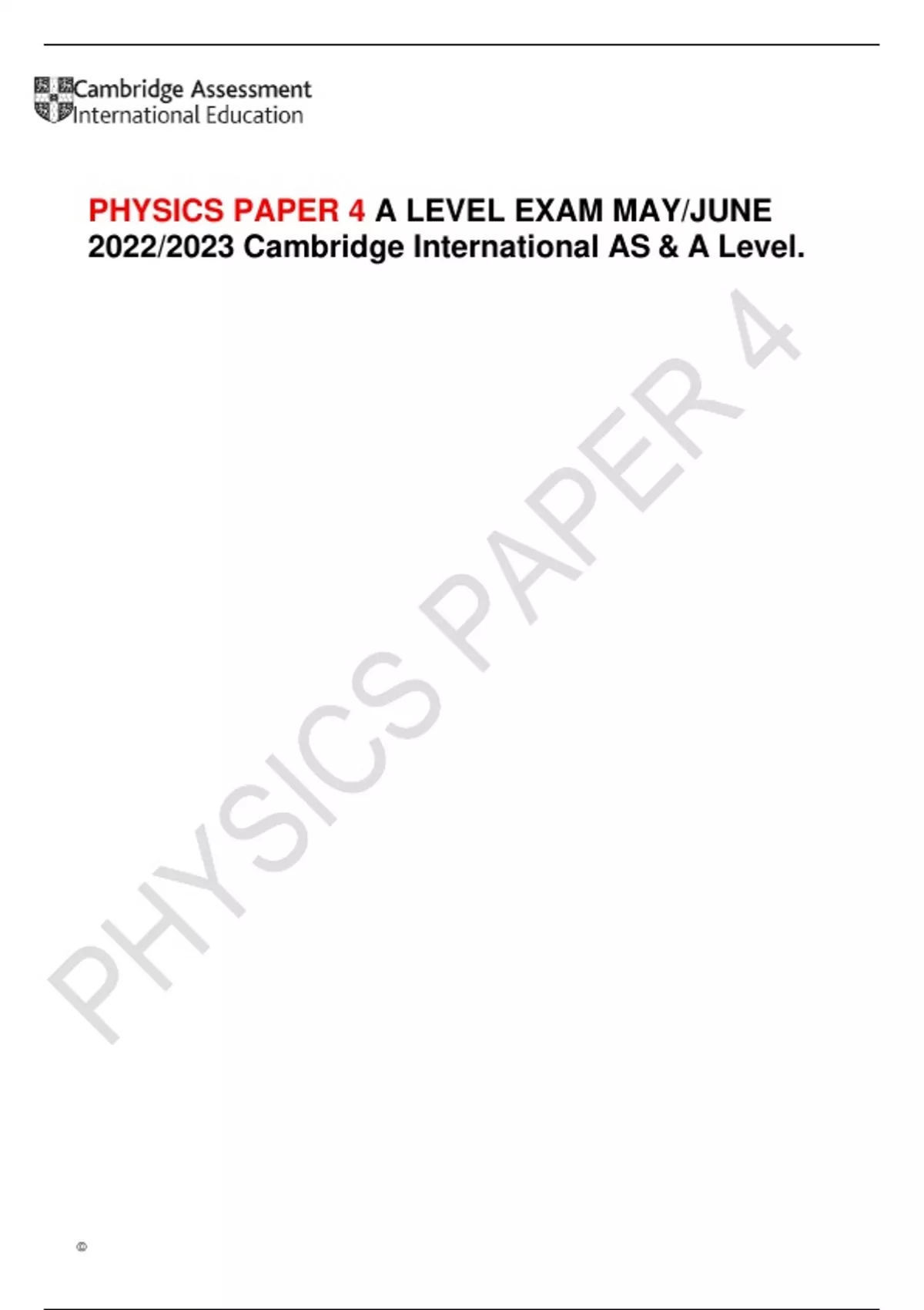 PHYSICS PAPER 4 A LEVEL EXAM MAY/JUNE 2022/2023 Cambridge International ...