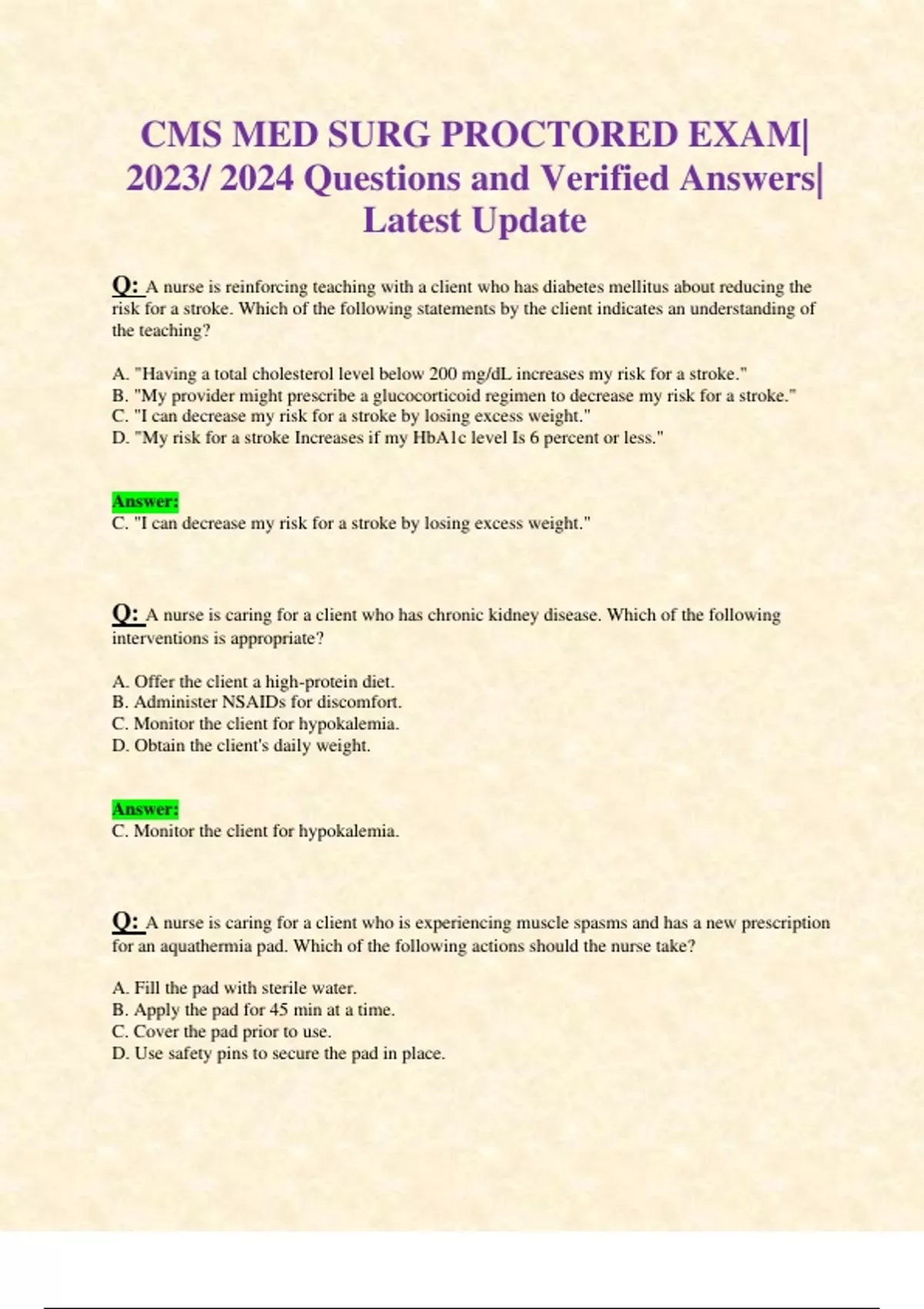 CMS MED SURG PROCTORED EXAM| 2023/ 2024 Questions and Verified Answers ...