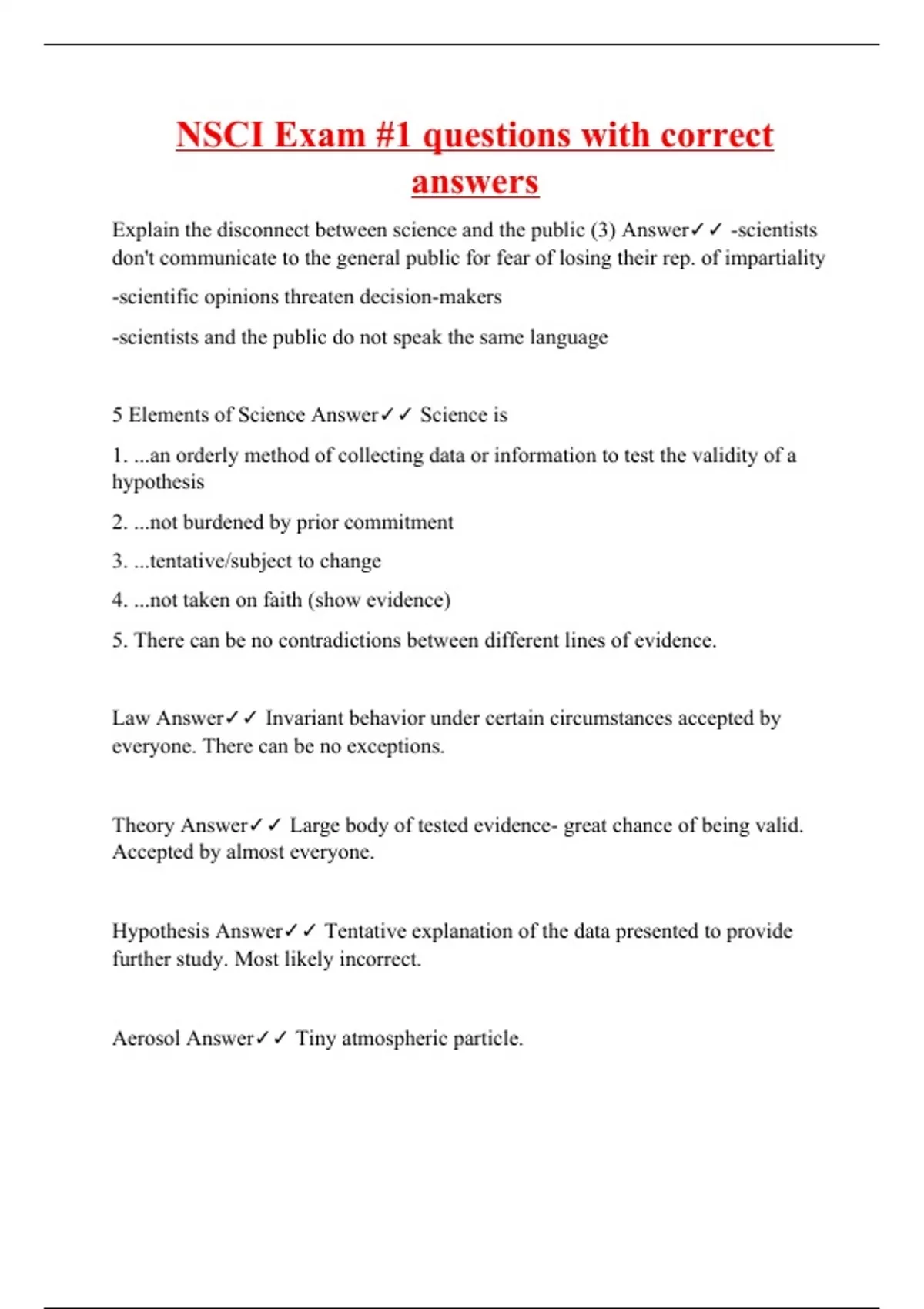 NSCI Exam #1 questions with correct answers - NSCI - Stuvia US