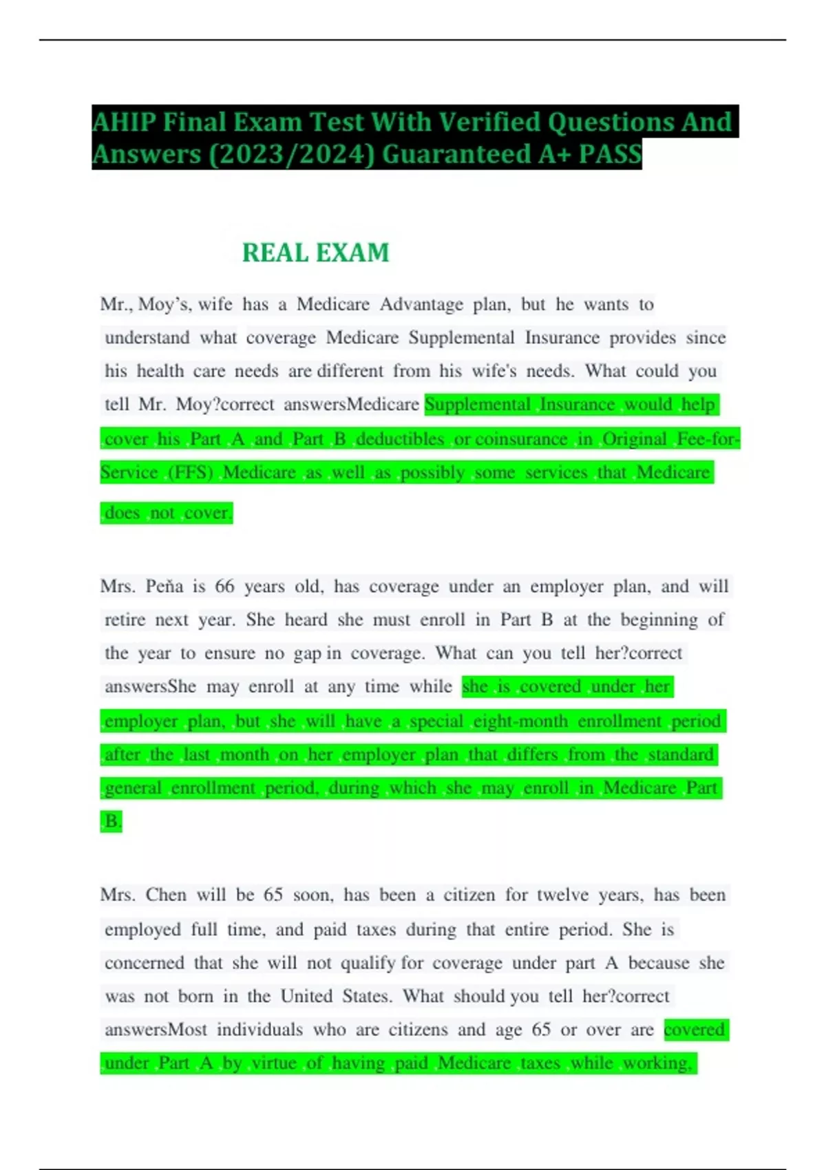 AHIP Final Exam Test With Verified Questions And Answers (2023/2024 ...
