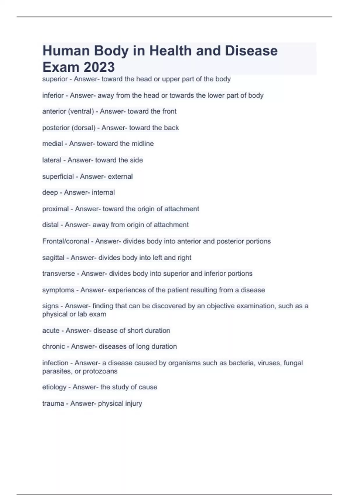 Human Body in Health and Disease Exam 2023 - Human Body in Health and ...