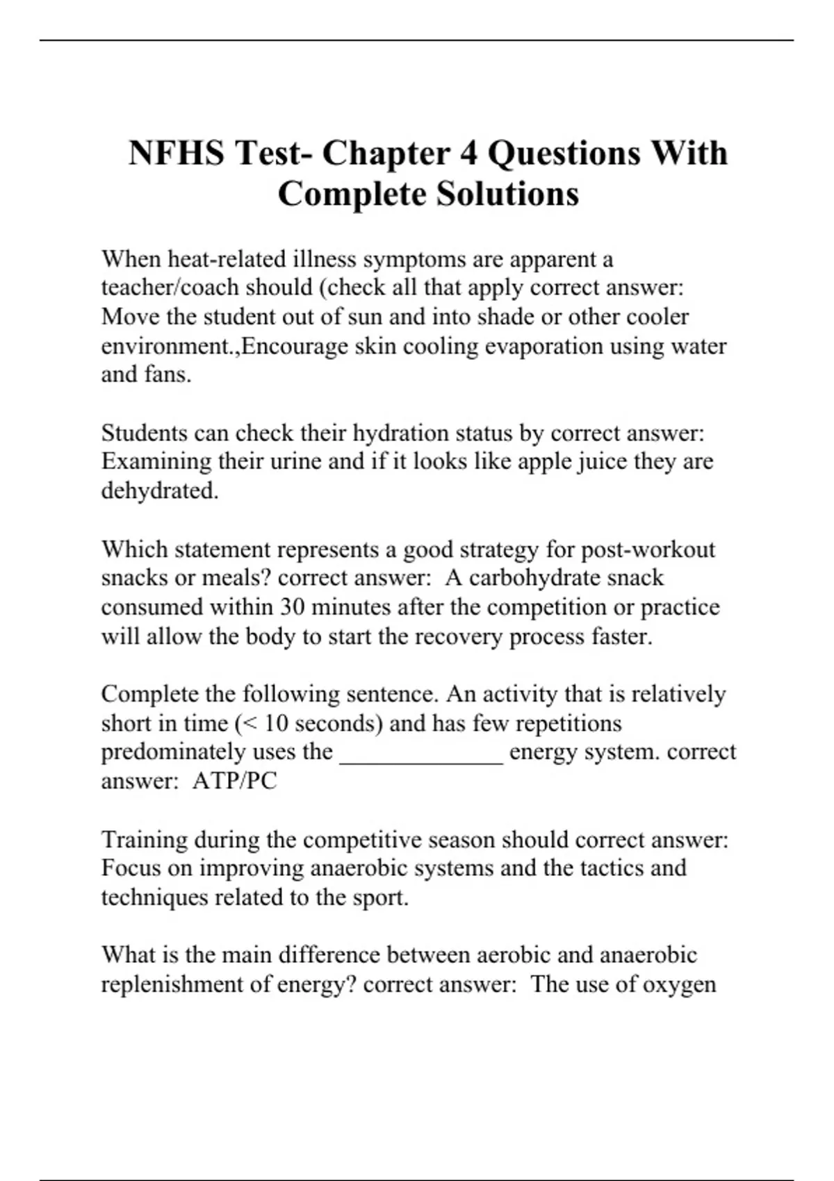NFHS Test- Chapter 4 Questions With Complete Solutions - NFHS - Stuvia US