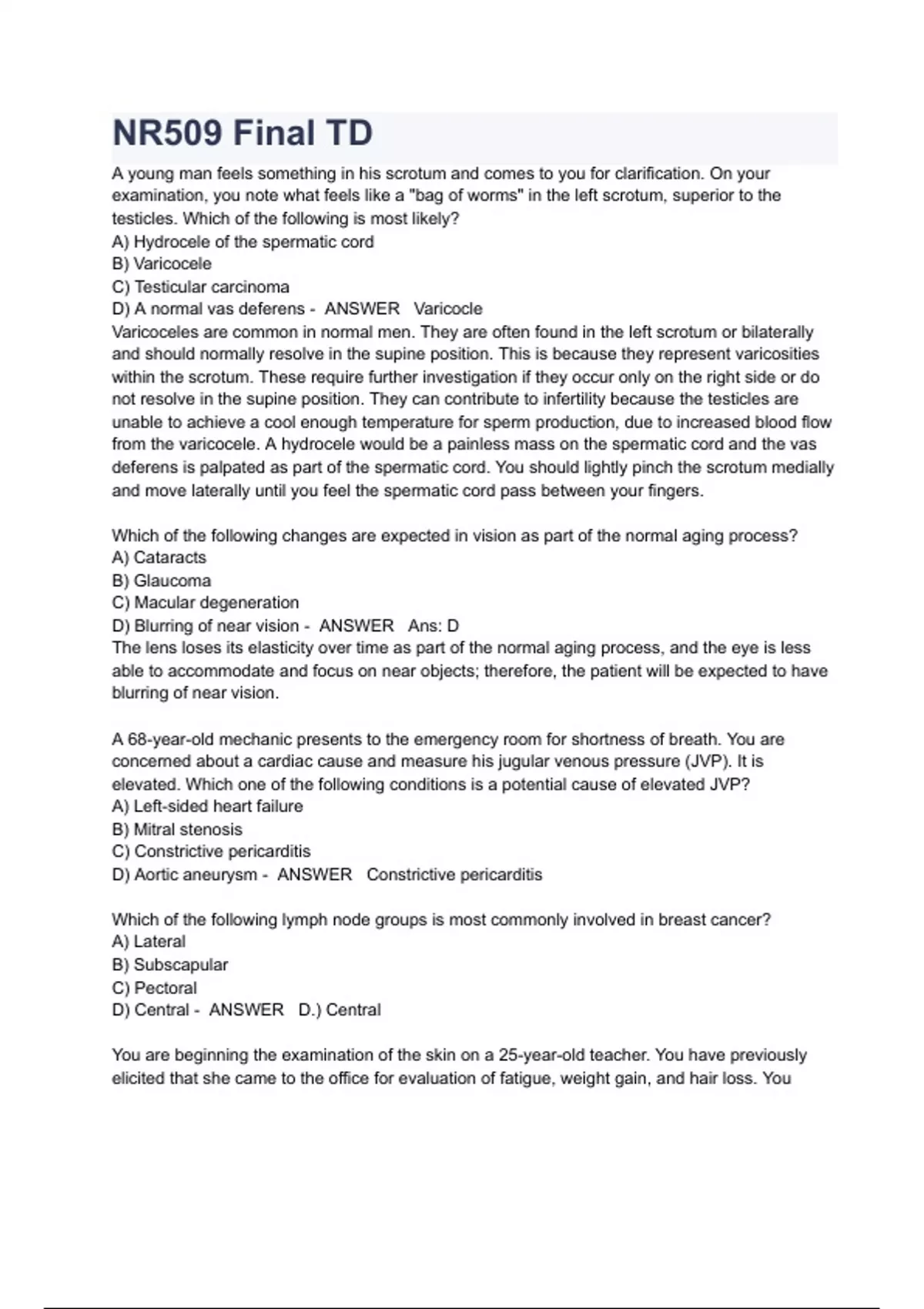 NR509 Final TD QUESTIONS & ANSWERS (A+ GRADED 100% VERIFIED )LATEST ...