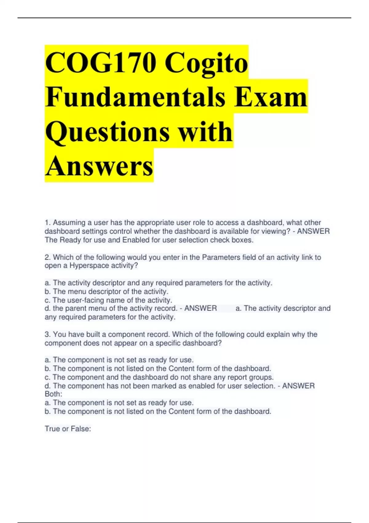 COG170 Cogito Fundamentals Exam Questions with Answers - COG170 - Stuvia US