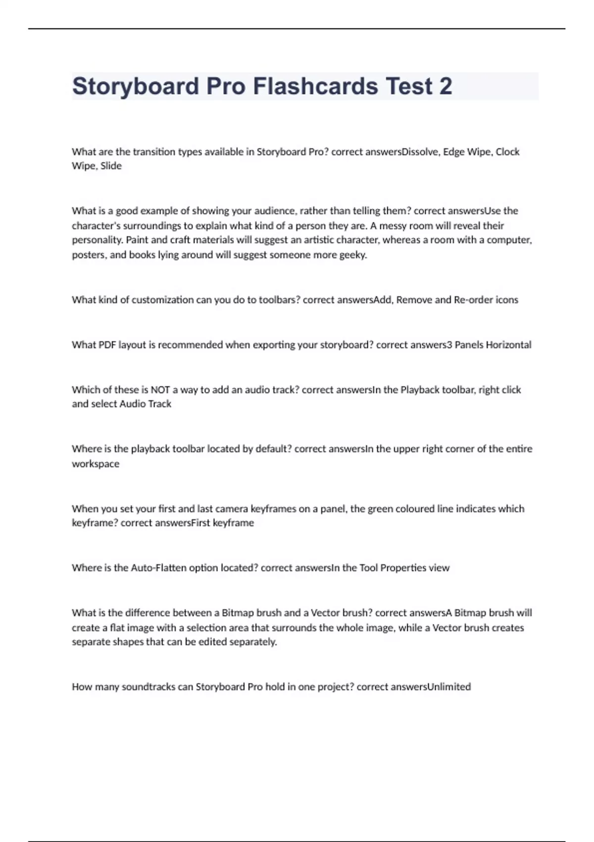 Storyboard Pro Flashcards Test 2 with correct answers - Storyboard Pro ...